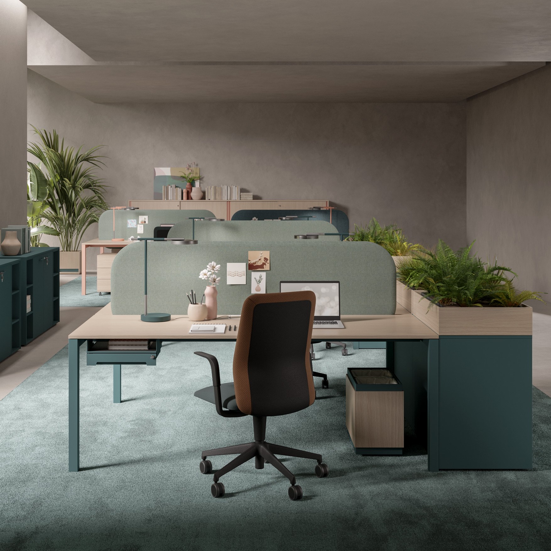 DIECI Wooden workstation desk with cable management By PROF