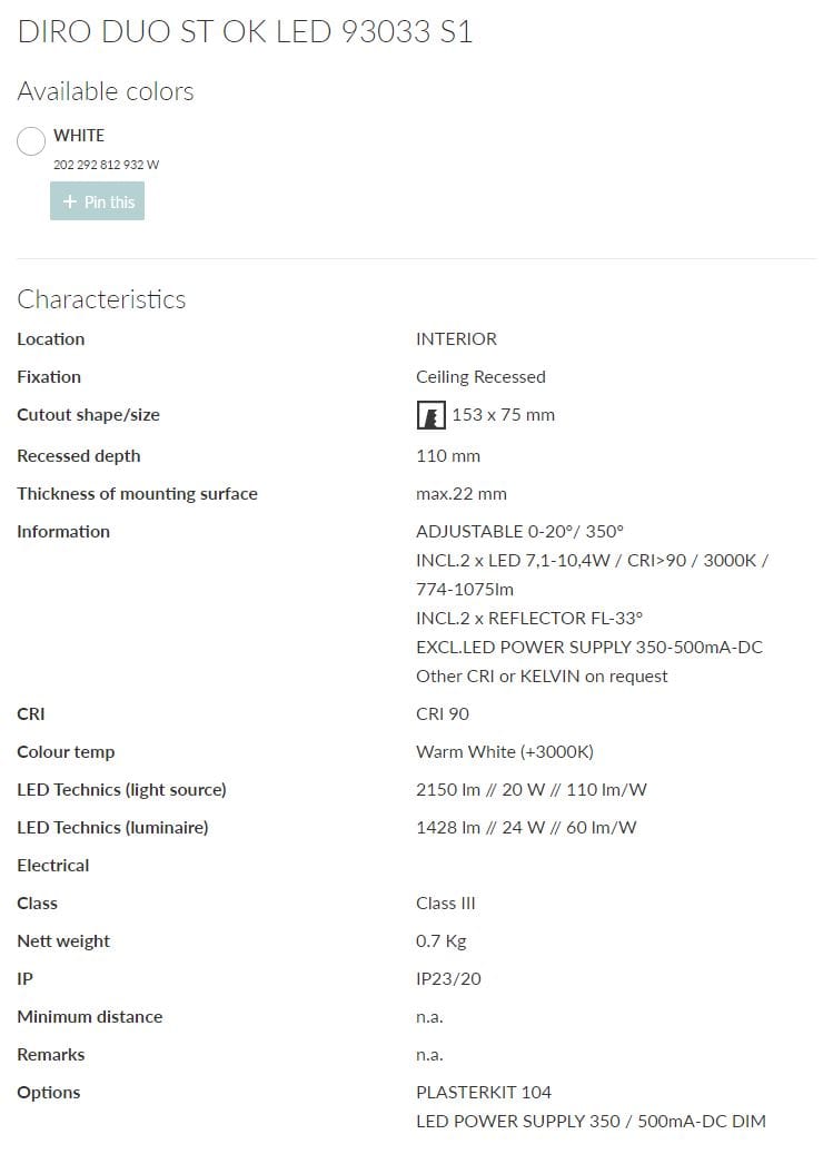 LED adjustable ceiling spotlight DIRO DUO By Delta Light