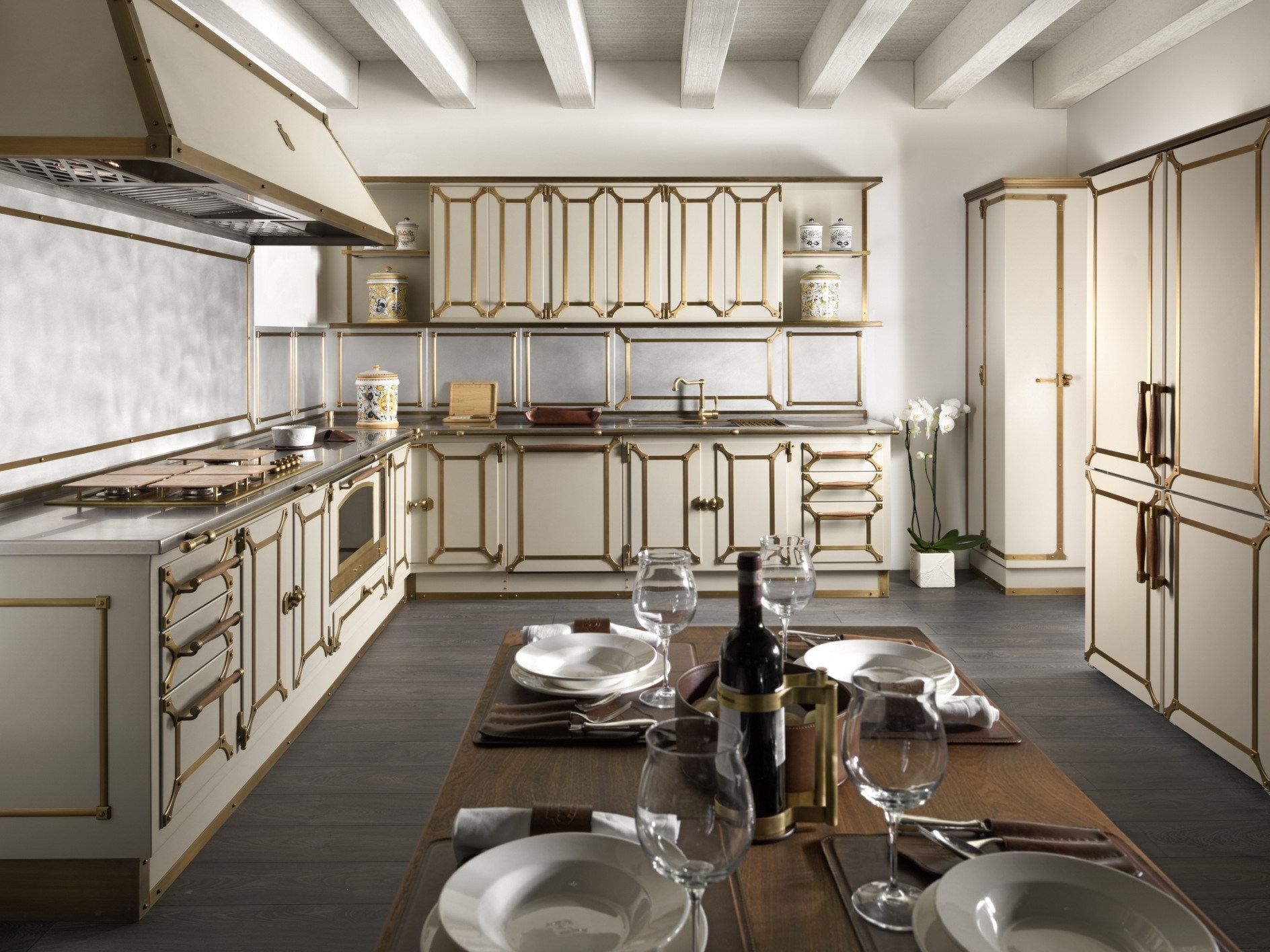 Kitchen with handles LIGHT BEIGE By Officine Gullo
