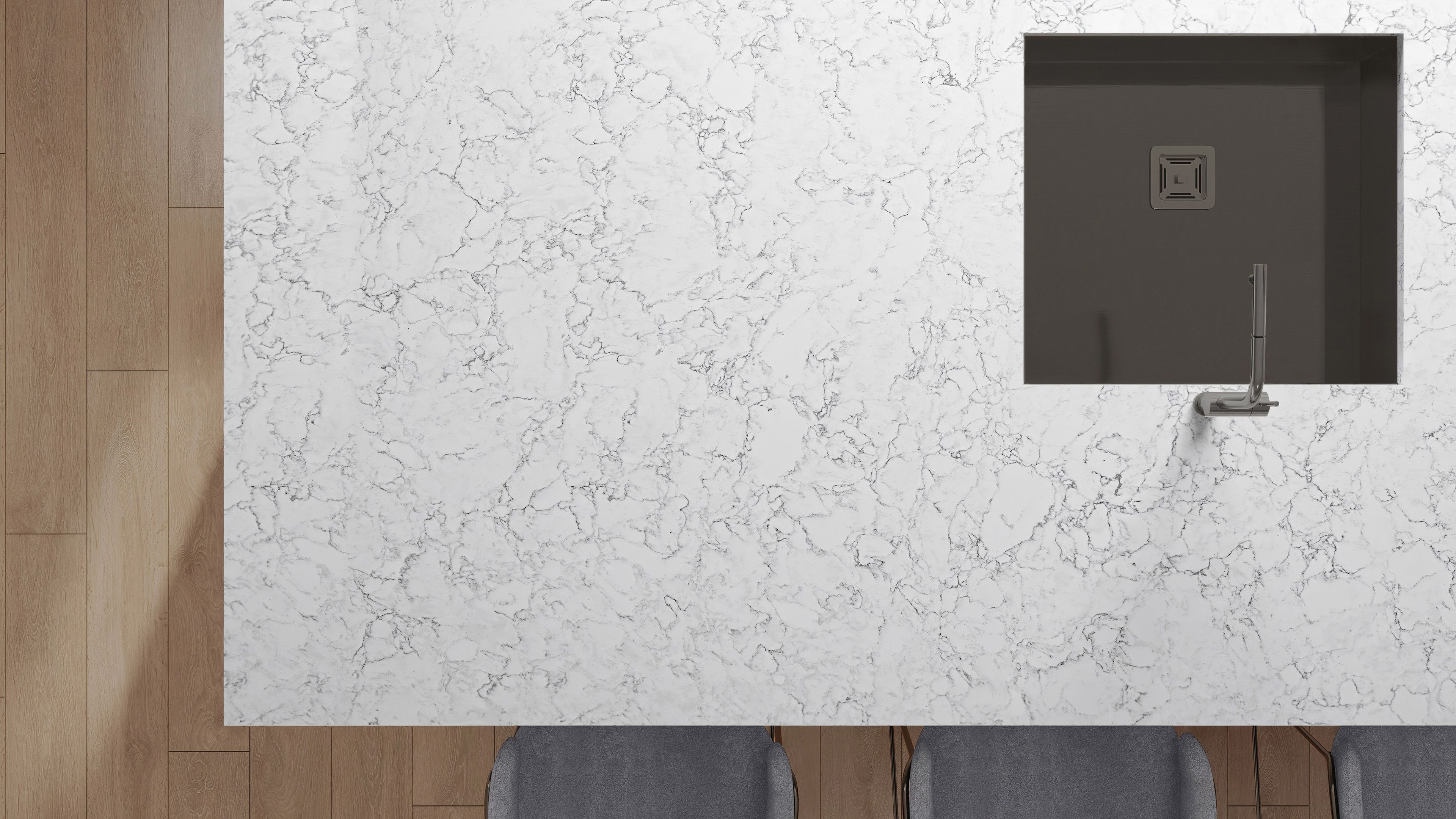 DONATELLO Küchenarbeitsplatte aus Kunststein mit Marmor-Effekt By Quantra Quartz