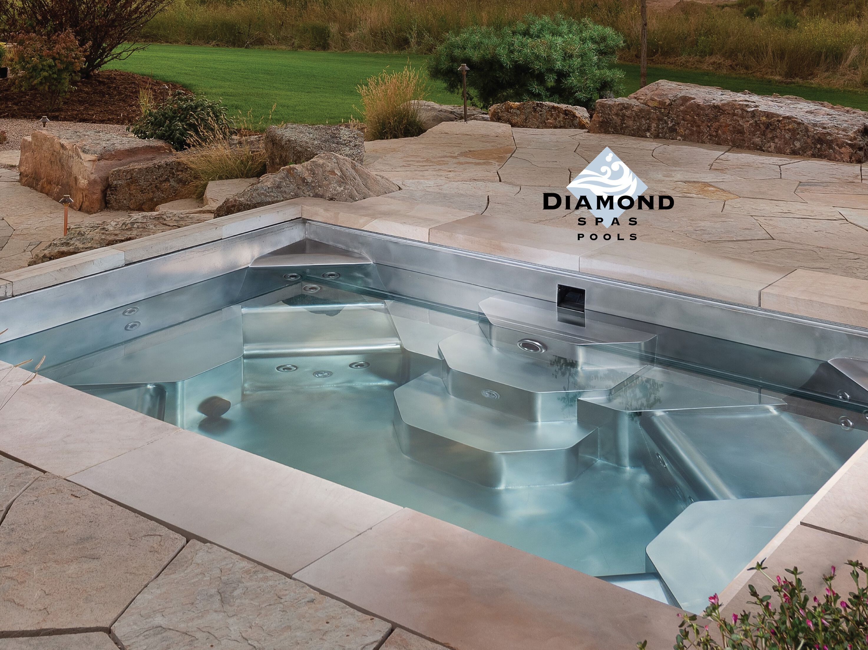 Custom stainless steel spa 4 seater hydromassage minipool By Diamond Spas