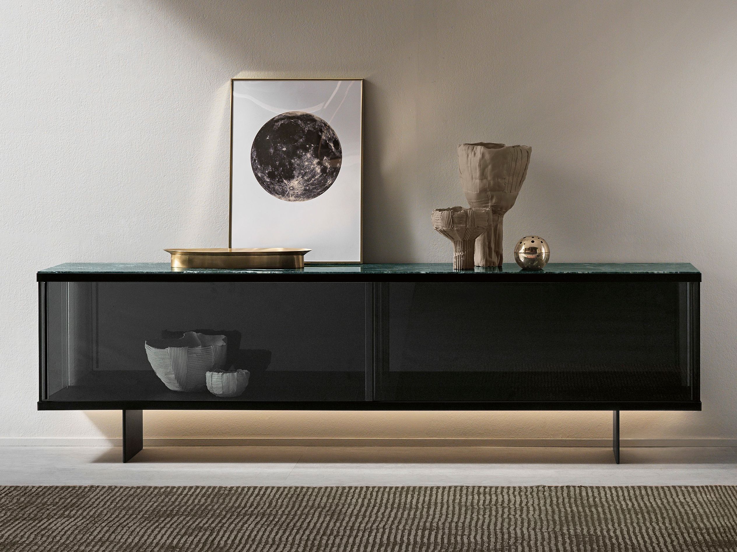 EAST SIDE Glass sideboard with sliding doors with integrated lighting ...