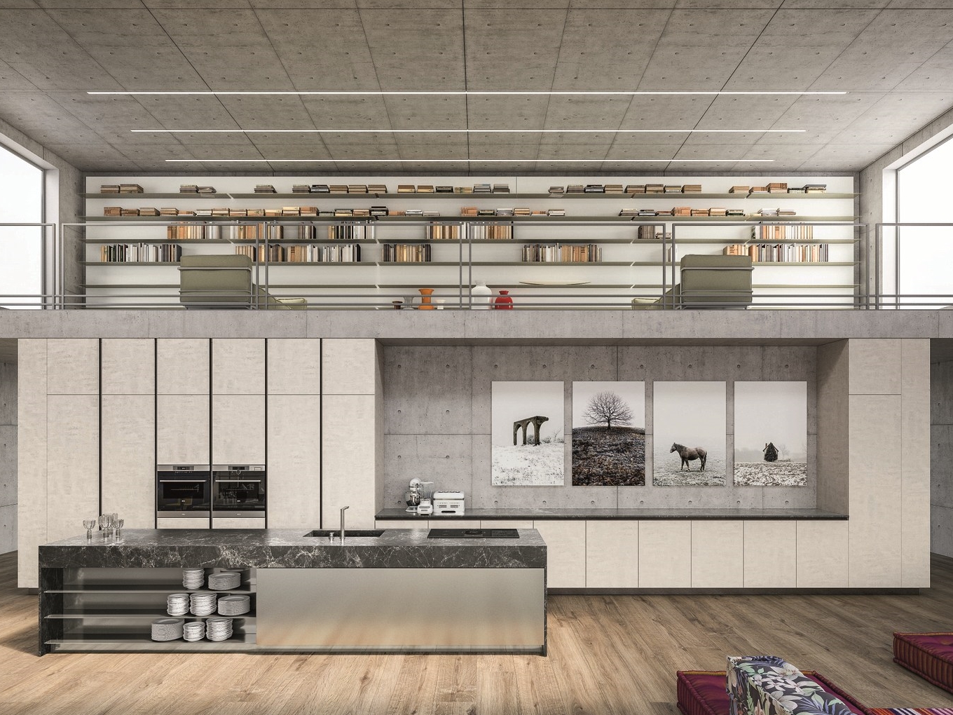 EASY THE DOUBLE HEIGHT Modular kitchen in aluminum and marble with ...