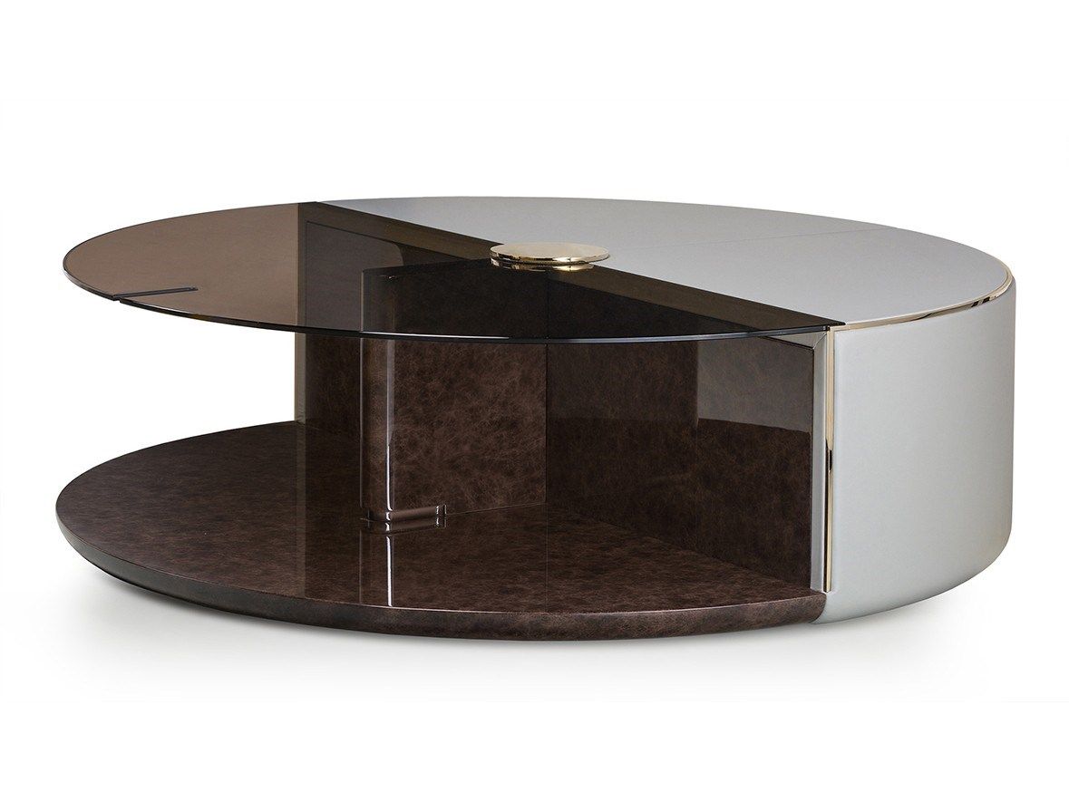 ECLIPSE Round glass coffee table with integrated magazine rack By Turri | design Andrea Bonini