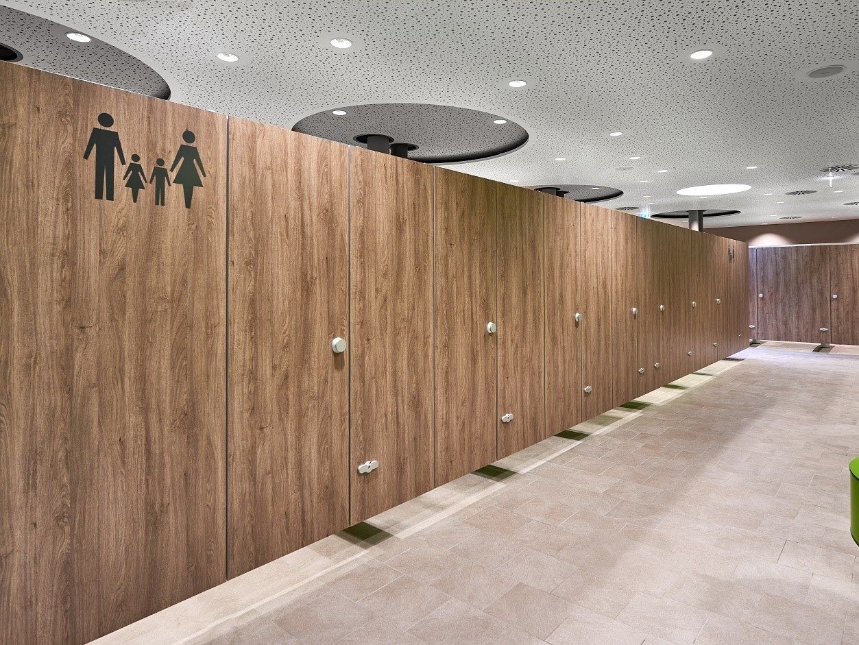 EF-3 JUMP HPL toilet partition By Schäfer Trennwandsysteme