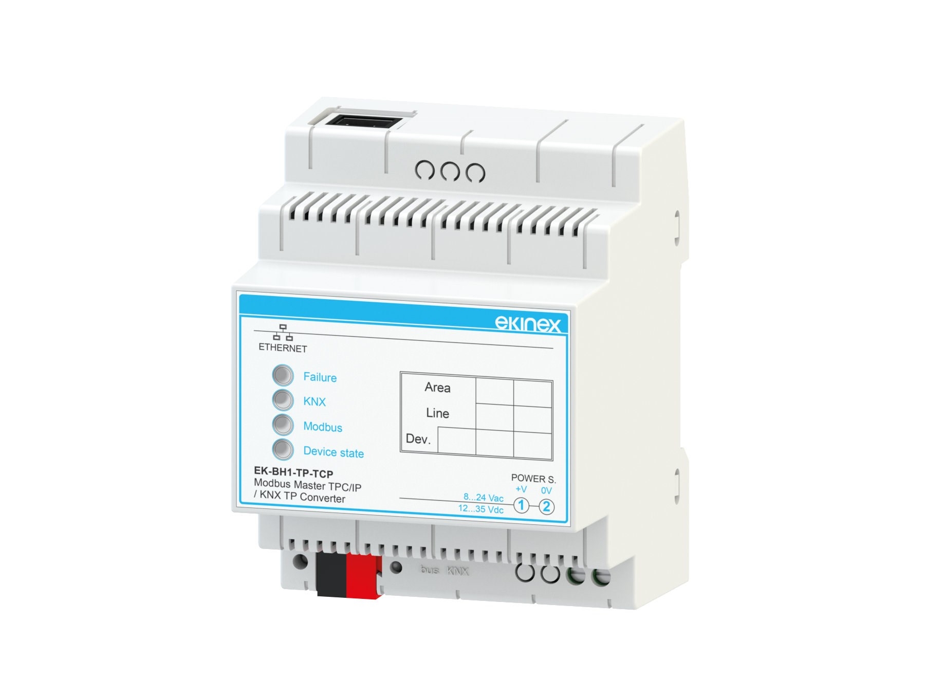 Gateway Modbus TCP/IP master - KNX EKINEX® EK-BH1-TP-TCP By EKINEX