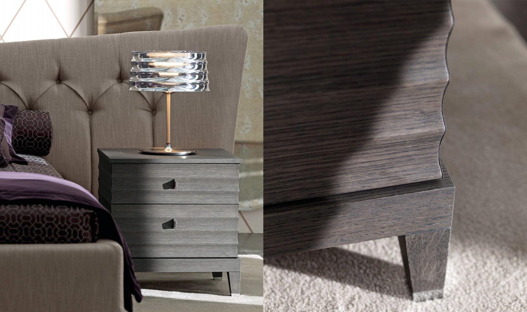 ELETTRA Rectangular wooden bedside table with drawers By OPERA CONTEMPORARY