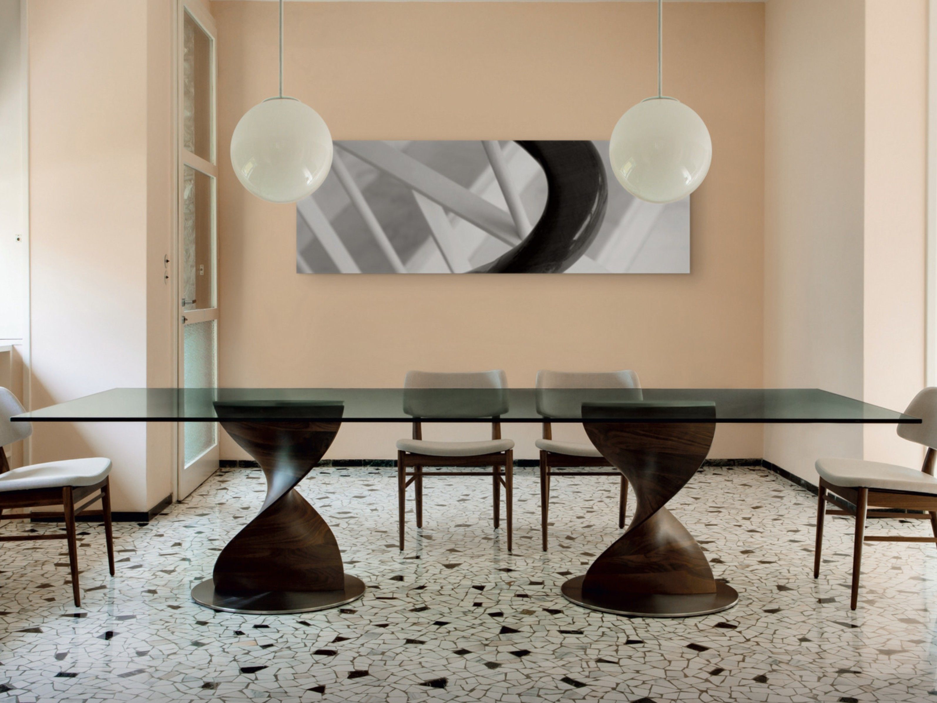 ELIKA | Rectangular table Rectangular solid wood table and crystal top ...