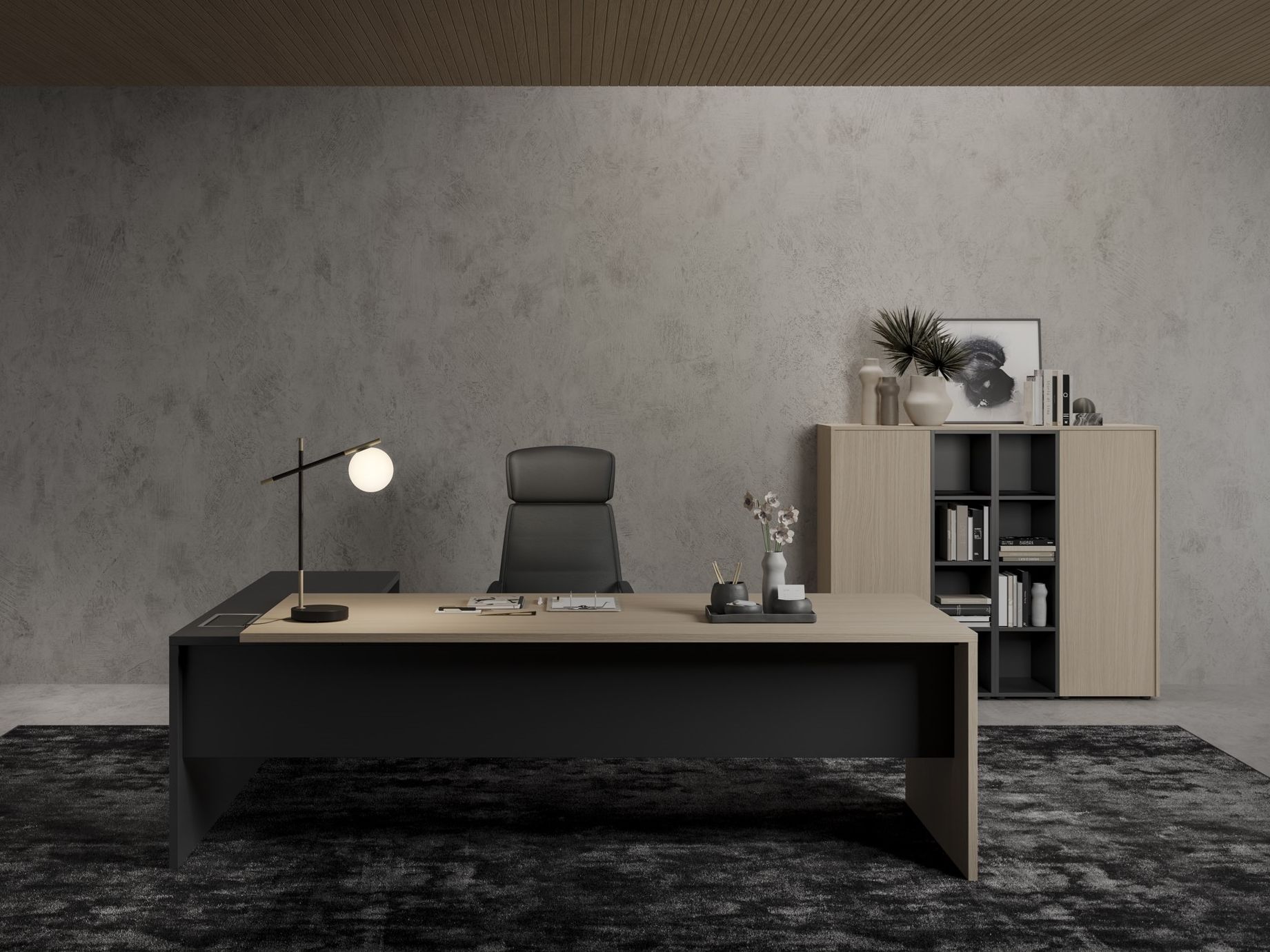 ENTRY Rectangular Fenix-NTM® executive desk with cable management By PROF