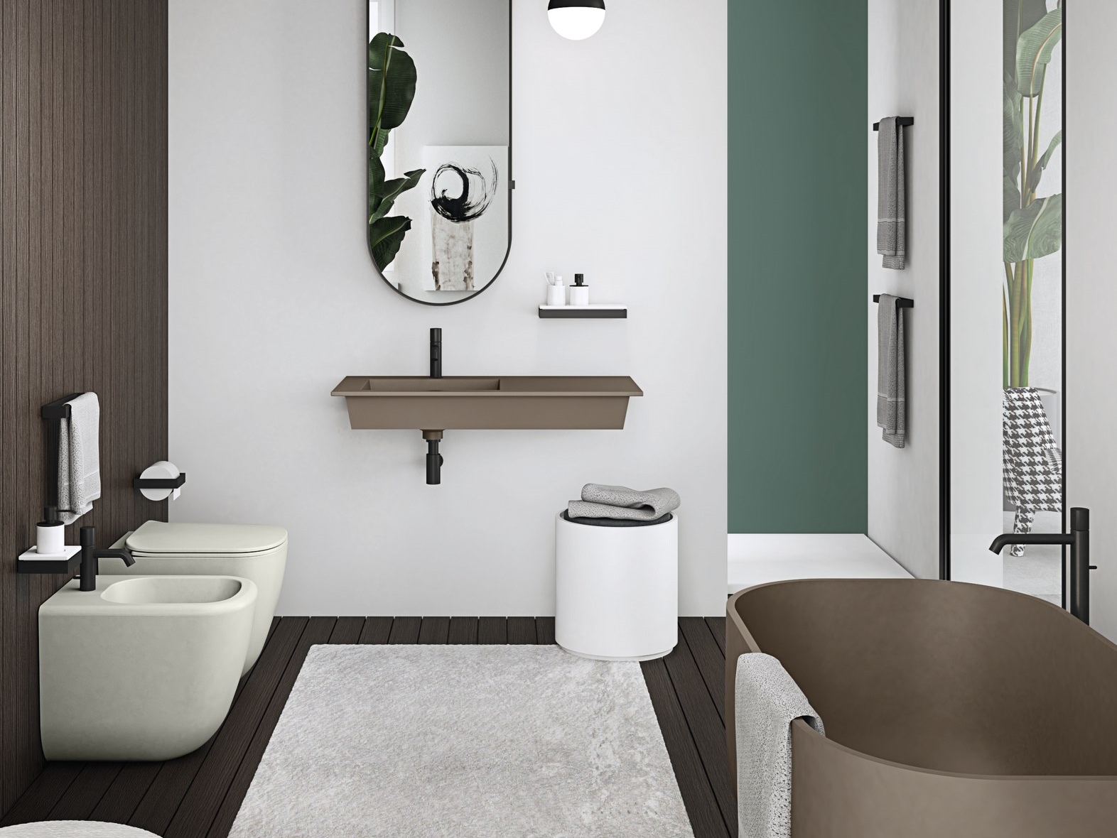 ERA Wall-mounted rectangular ceramic washbasin with integrated ...