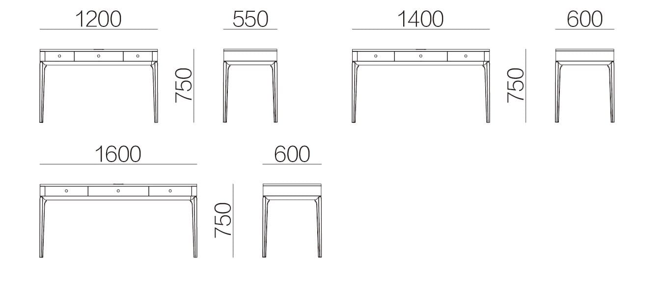 ERIKA Rectangular wooden writing desk with drawers By HC28 | design ...