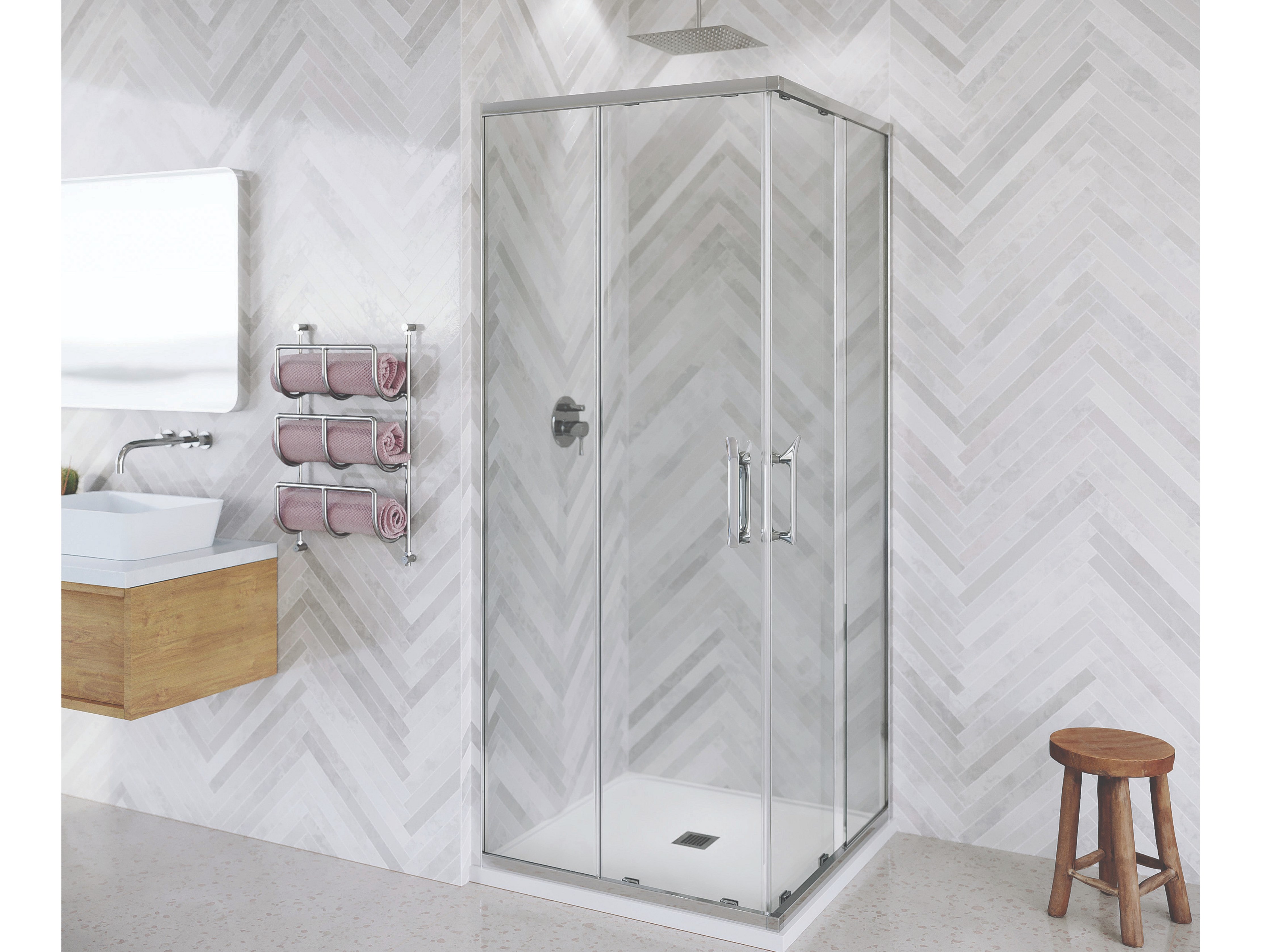 ETO CORNER ENTRY Corner glass shower cabin with sliding door By Flair ...
