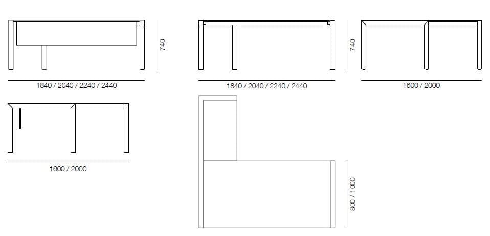 EXTRALIGHT | L-shaped office desk By PROF