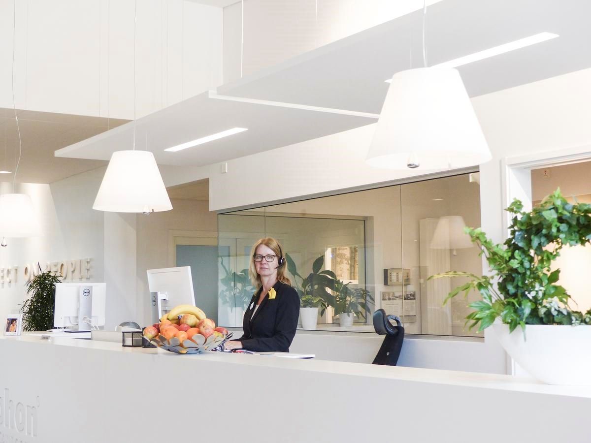 Glass wool hanging acoustic panel with Integrated Lighting Ecophon Solo ...