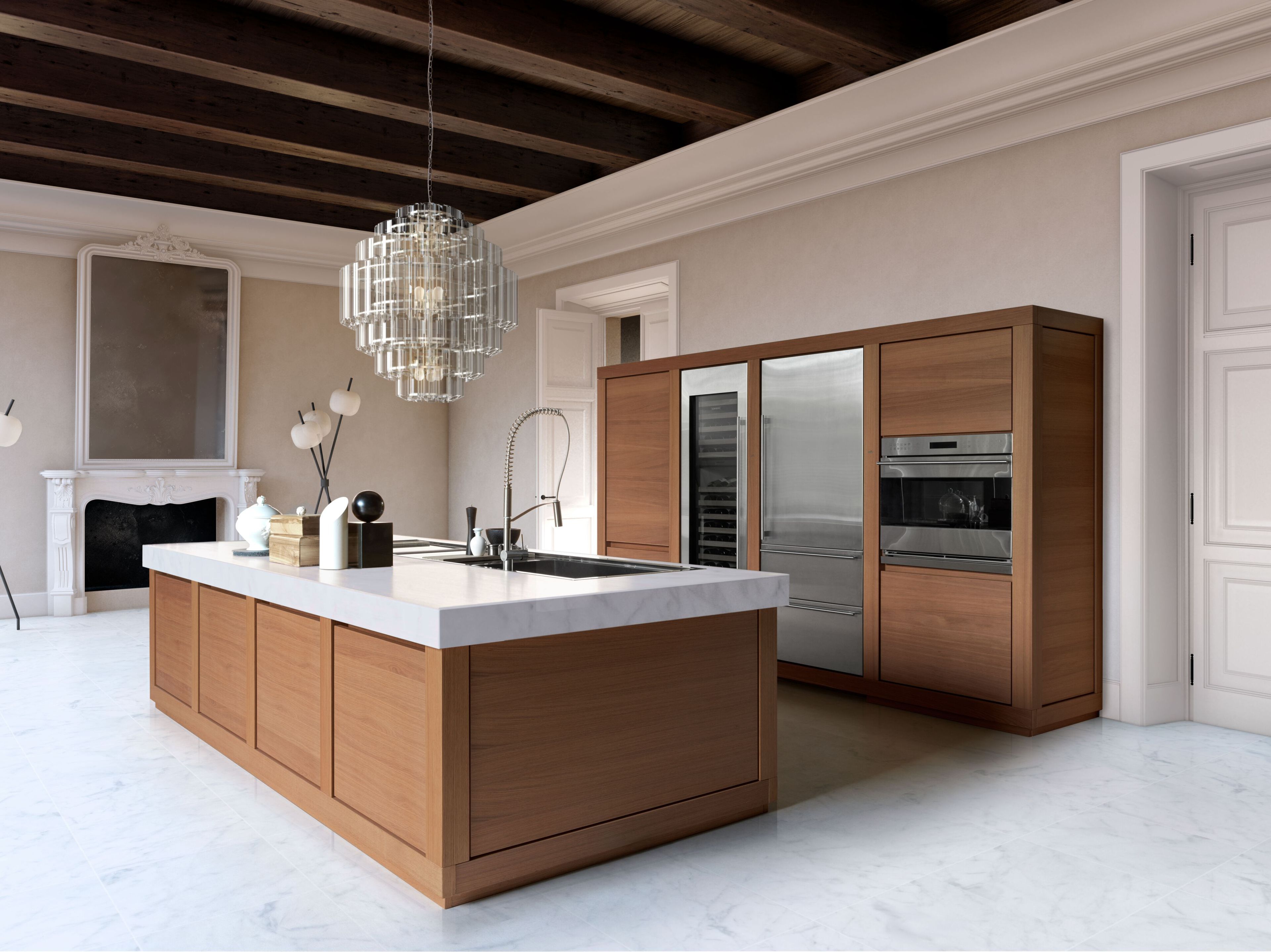 WOOD 100% Chestnut fitted kitchen with integrated handles By Effeti ...