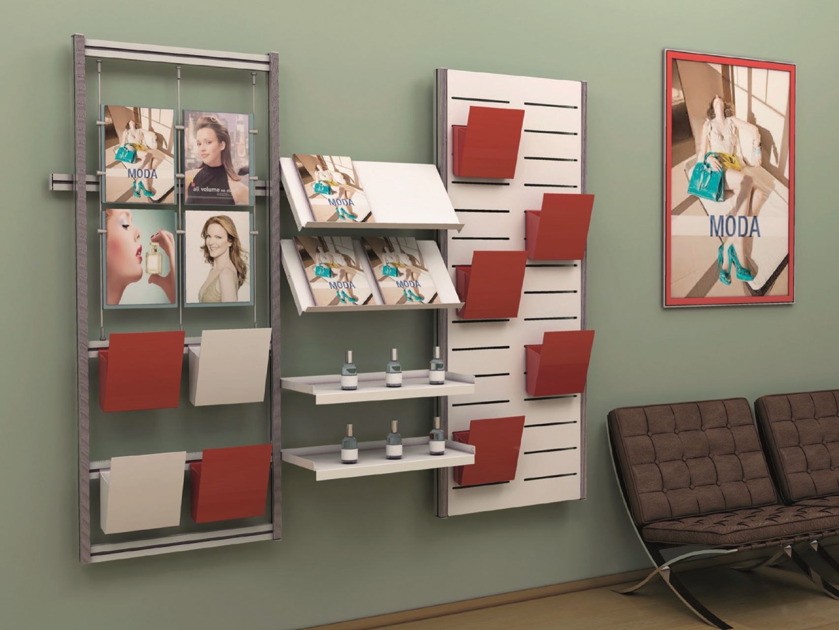 Display for products and brochures Wall-mounted aluminium retail ...