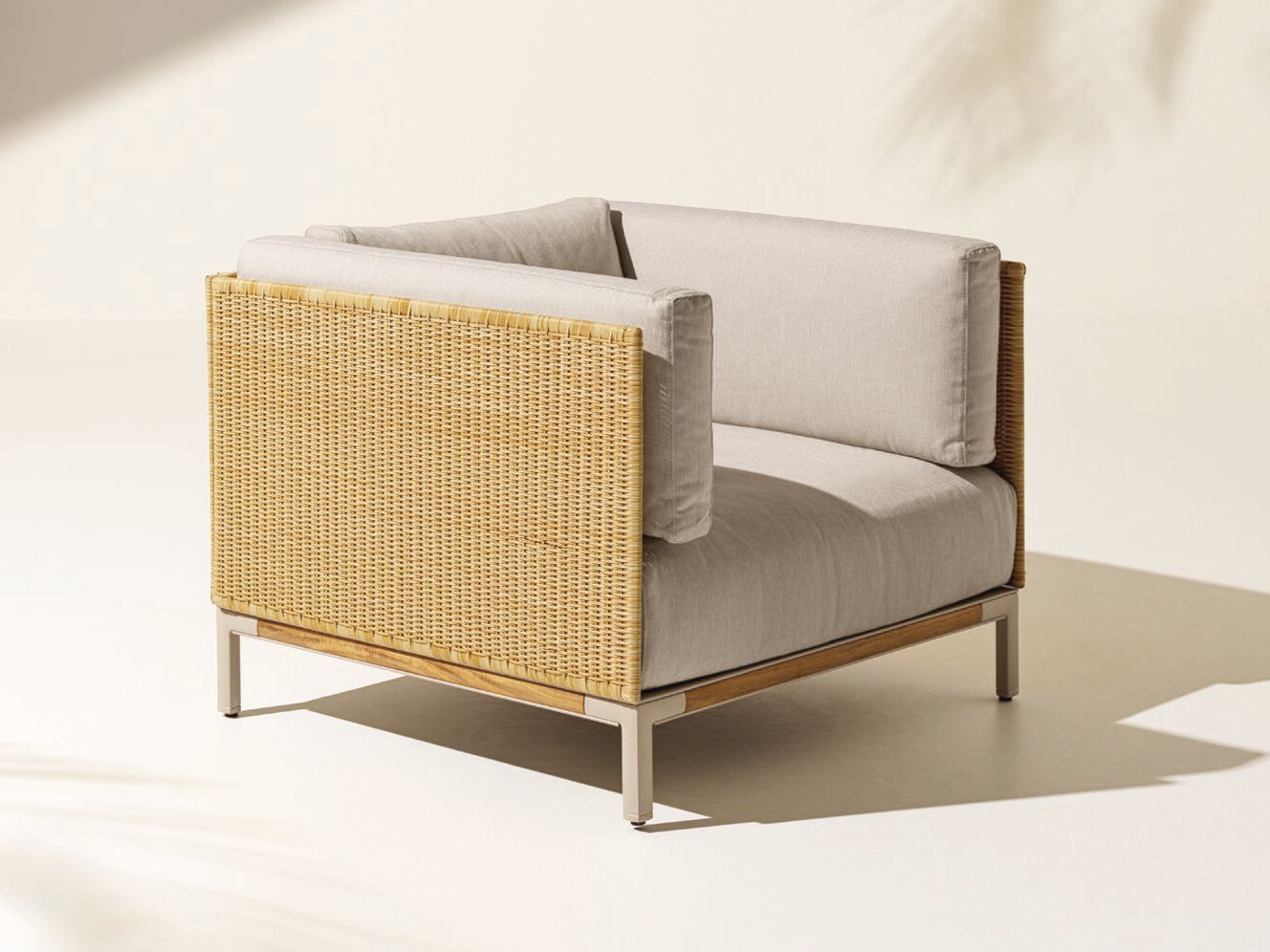 BAIA NATURAL Wood fibre garden armchair with armrests By Ethimo | design Christophe Pillet