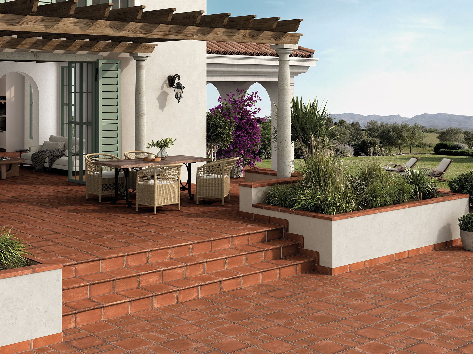 ALHAMAR ROJO Porcelain stoneware flooring with terracotta effect By Exagres