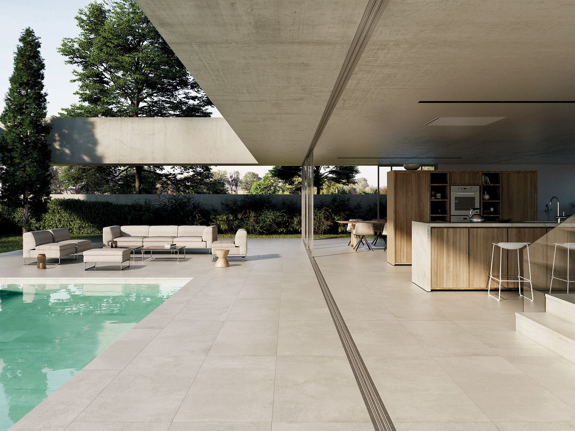 ÓPERA IVORY Porcelain stoneware flooring with concrete effect By Exagres