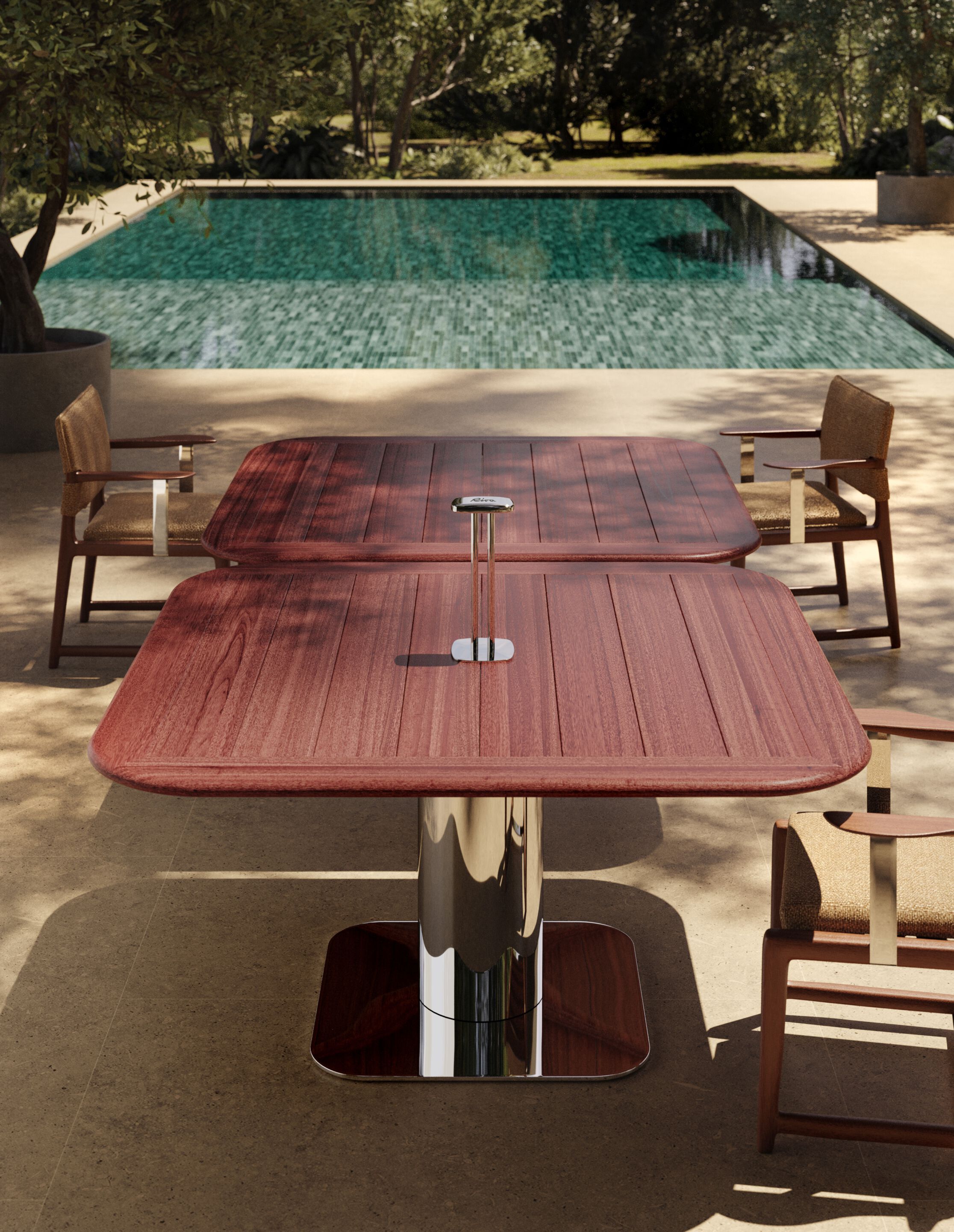 LEVANTE Mahogany and leather garden chair with armrests By Exteta
