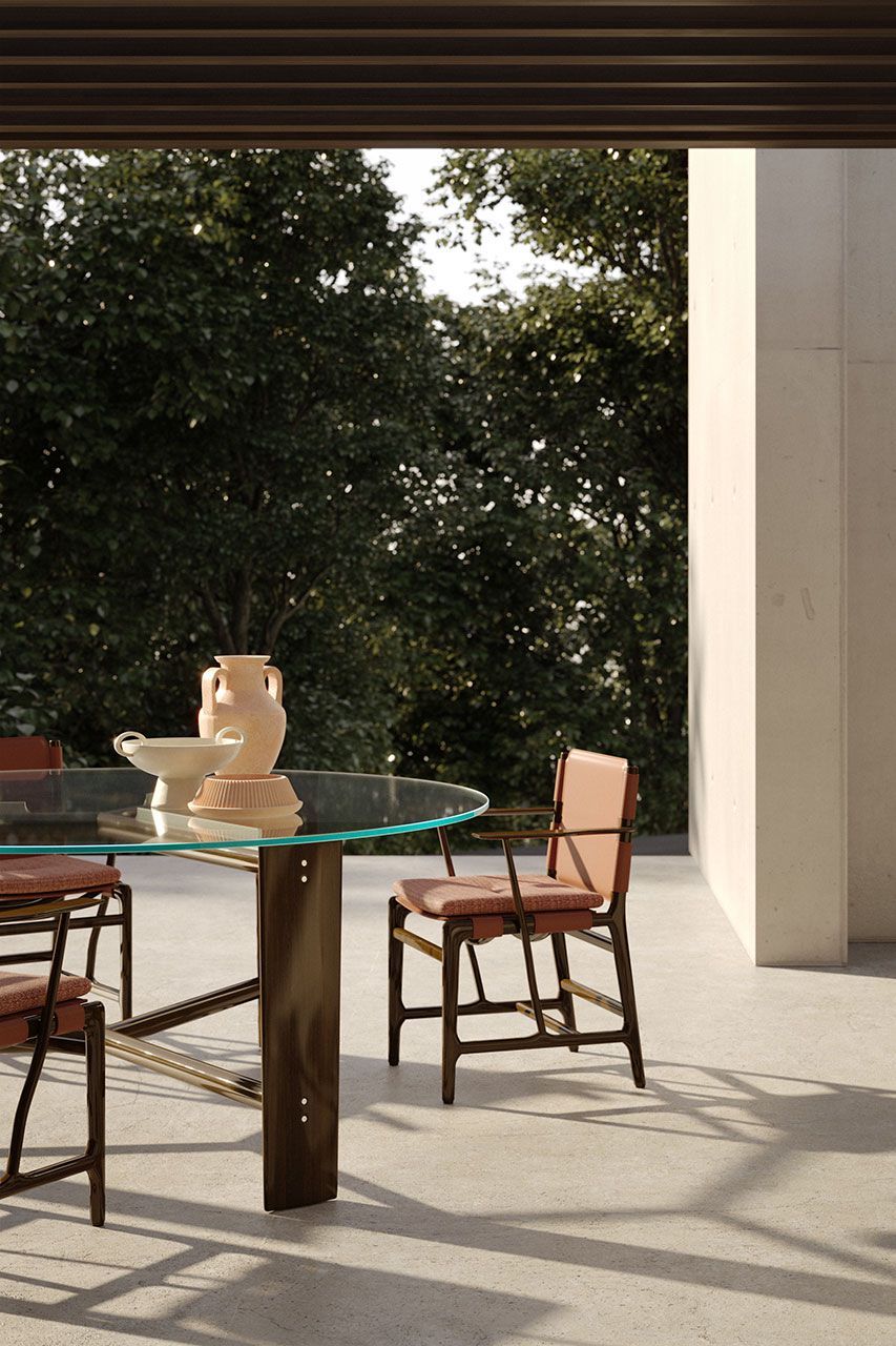 LEVANTE Mahogany and leather garden chair with armrests By Exteta