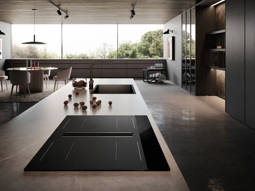 GALILEO STRIPES Built-in induction glass hob with integrated hood By FABER