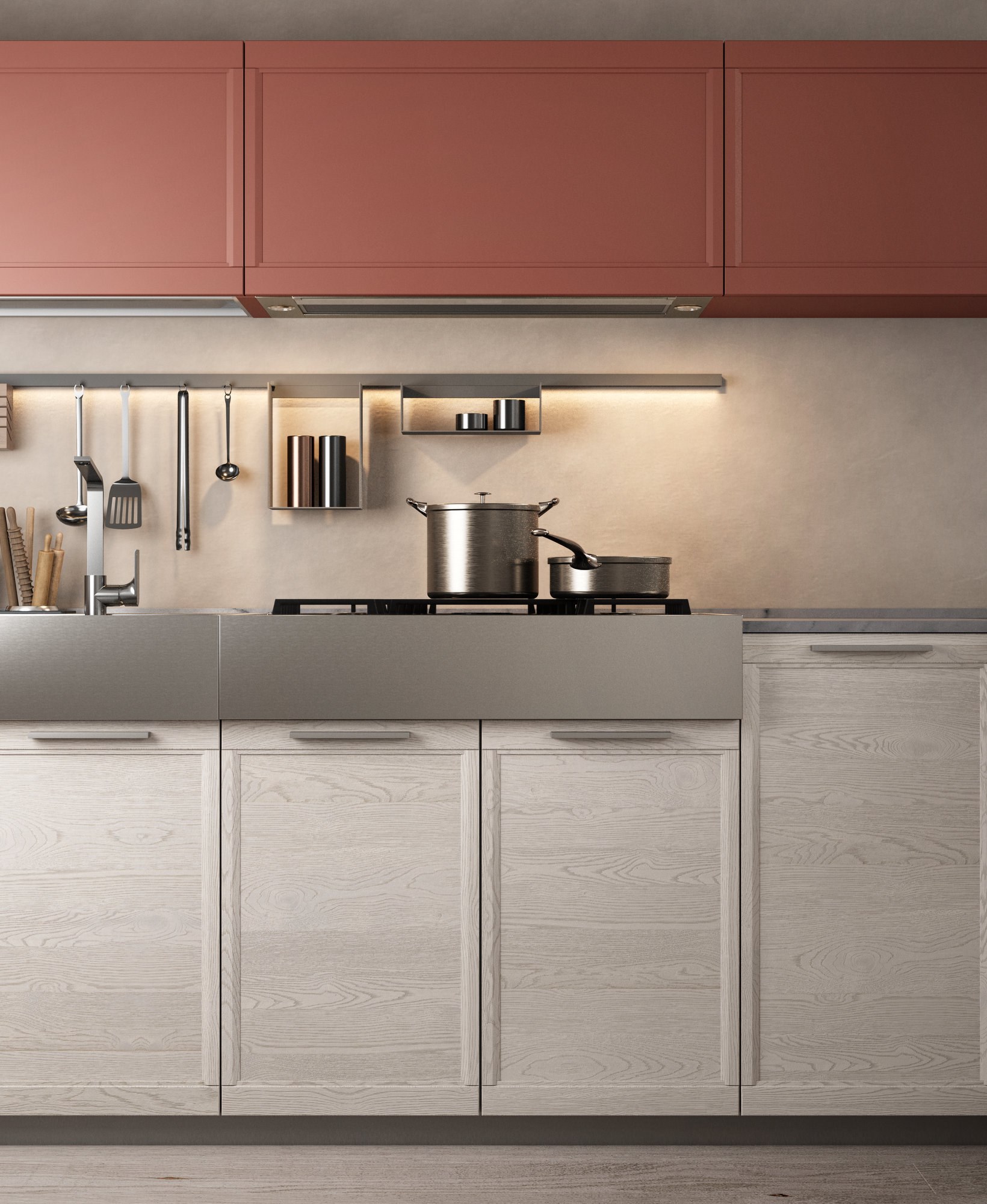 FLAVOUR BRIDGE 6 Wooden fitted kitchen with peninsula By Cucine Lube