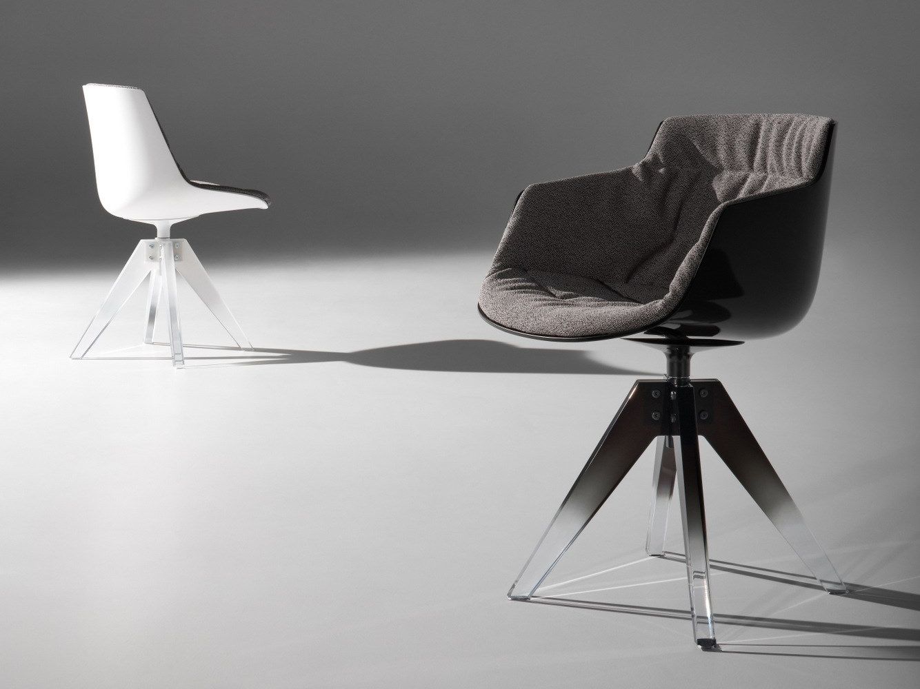 Upholstered trestle-based polycarbonate chair with armrests FLOW 10TH ...