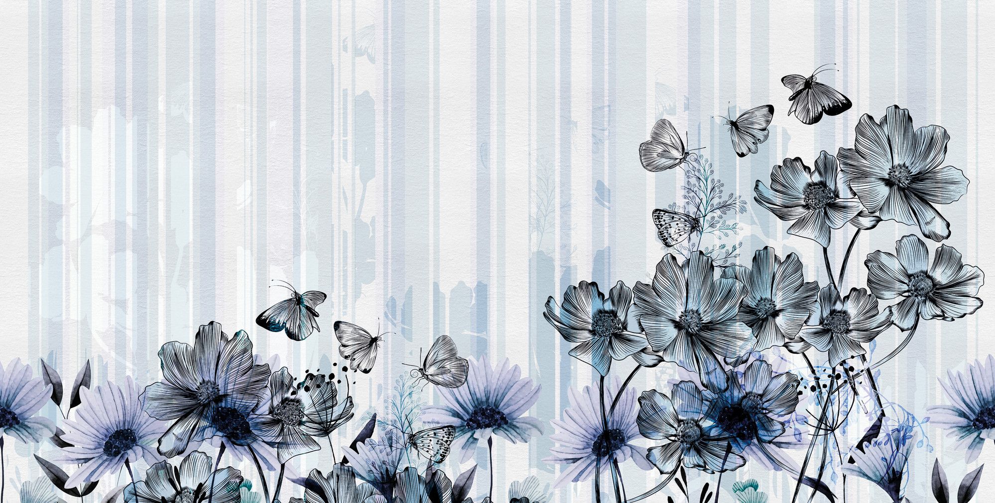Wallpaper with floral pattern FLOWERLINES Sketchbook 2020 Collection By ...