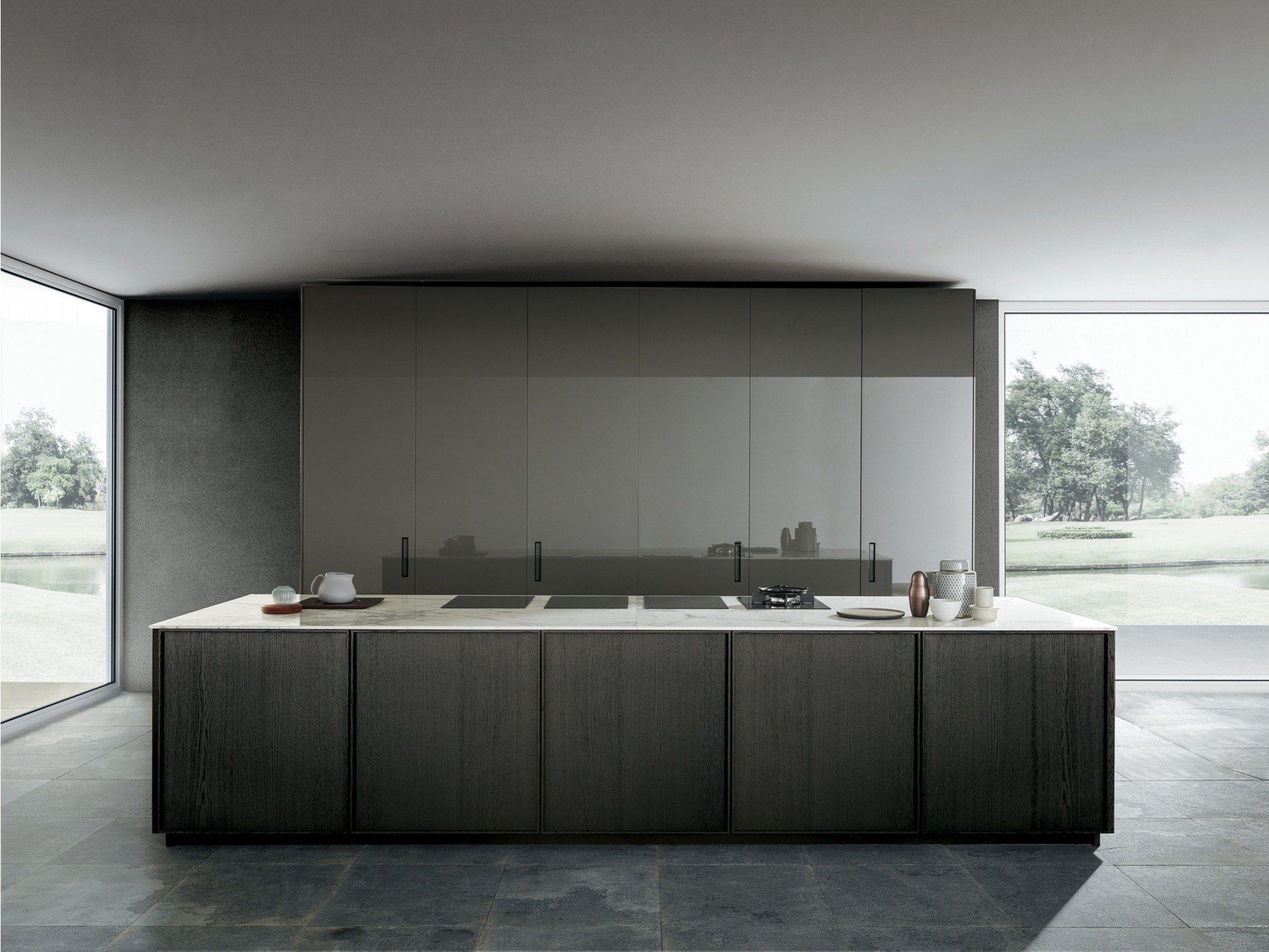 FRAME BLADE Hideaway linear oak kitchen with island By MODULNOVA ...