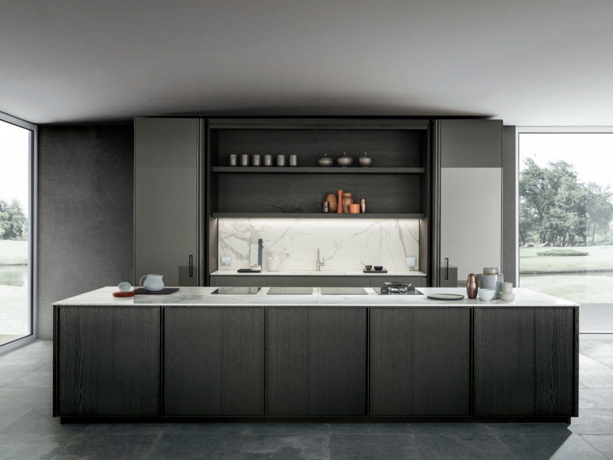 FRAME BLADE Hideaway linear oak kitchen with island By MODULNOVA ...