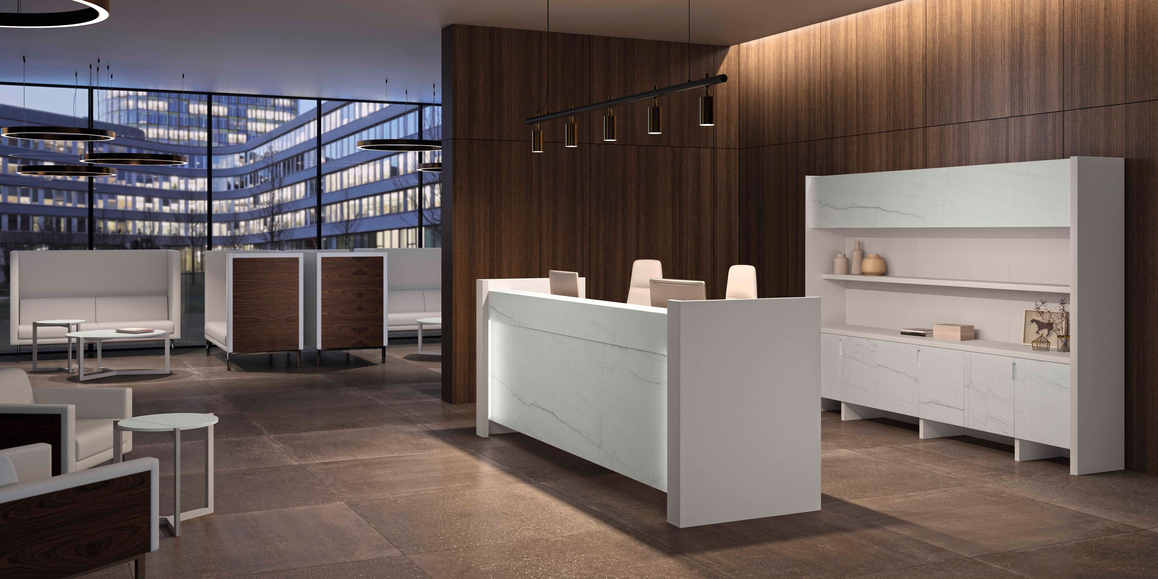 FREEPORT Wood veneer reception desk By Ofifran | design Dorigo Design