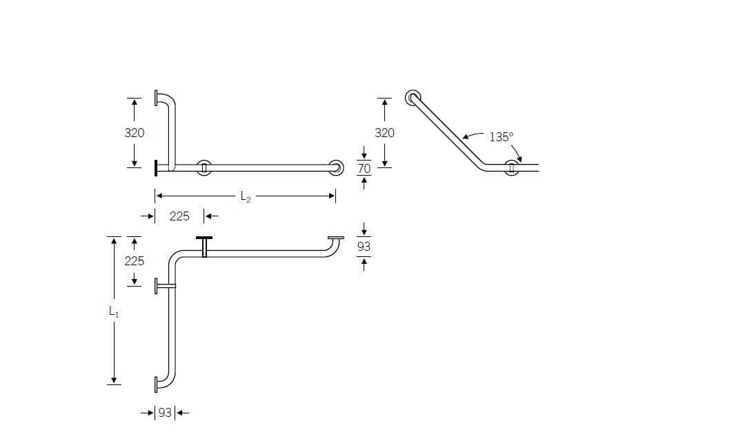 ERGOSYSTEM® E300 L-shaped stainless steel grab bar By FSB