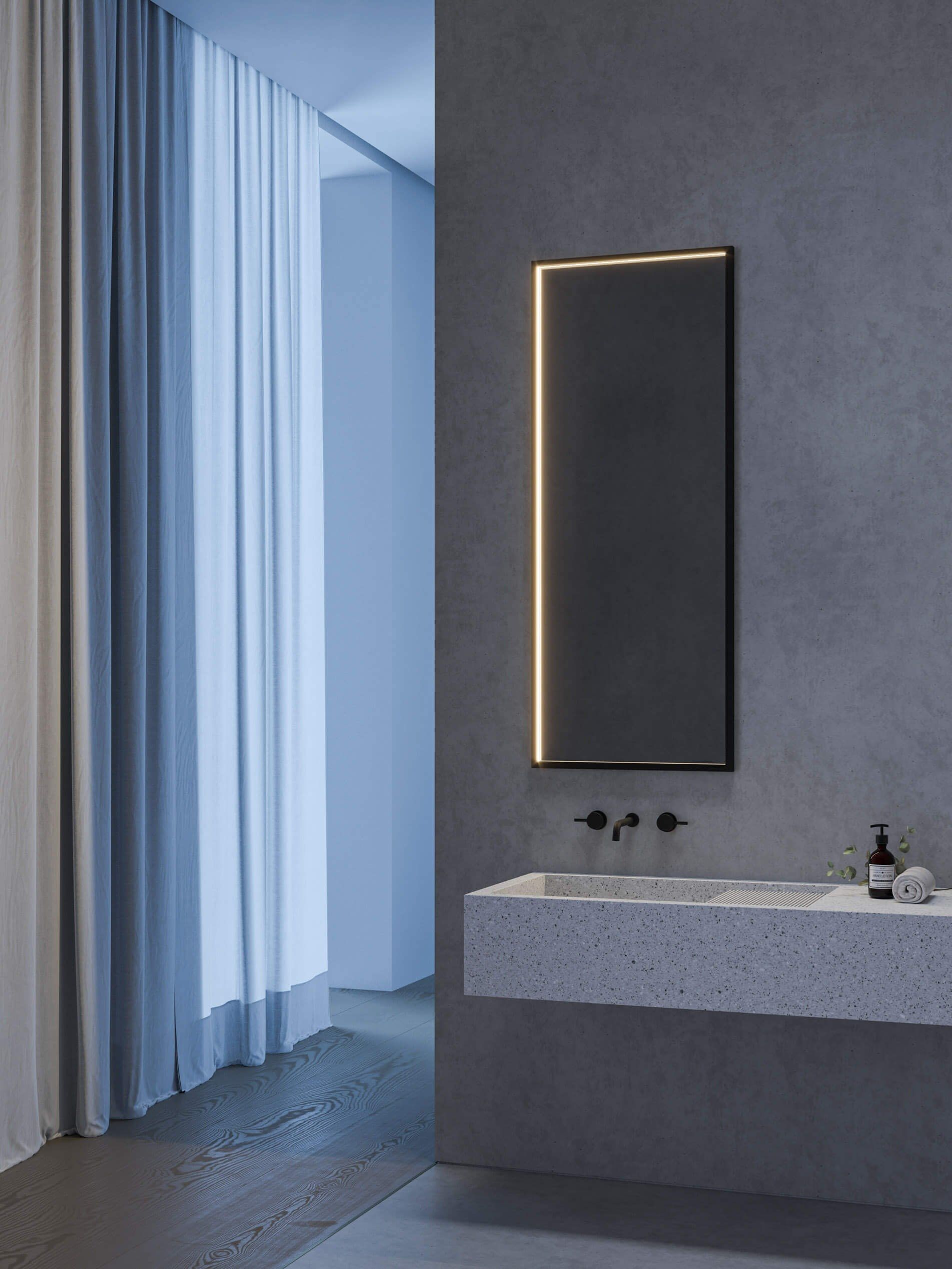 FUTON W OLED rectangular framed aluminium mirror By Intra lighting ...