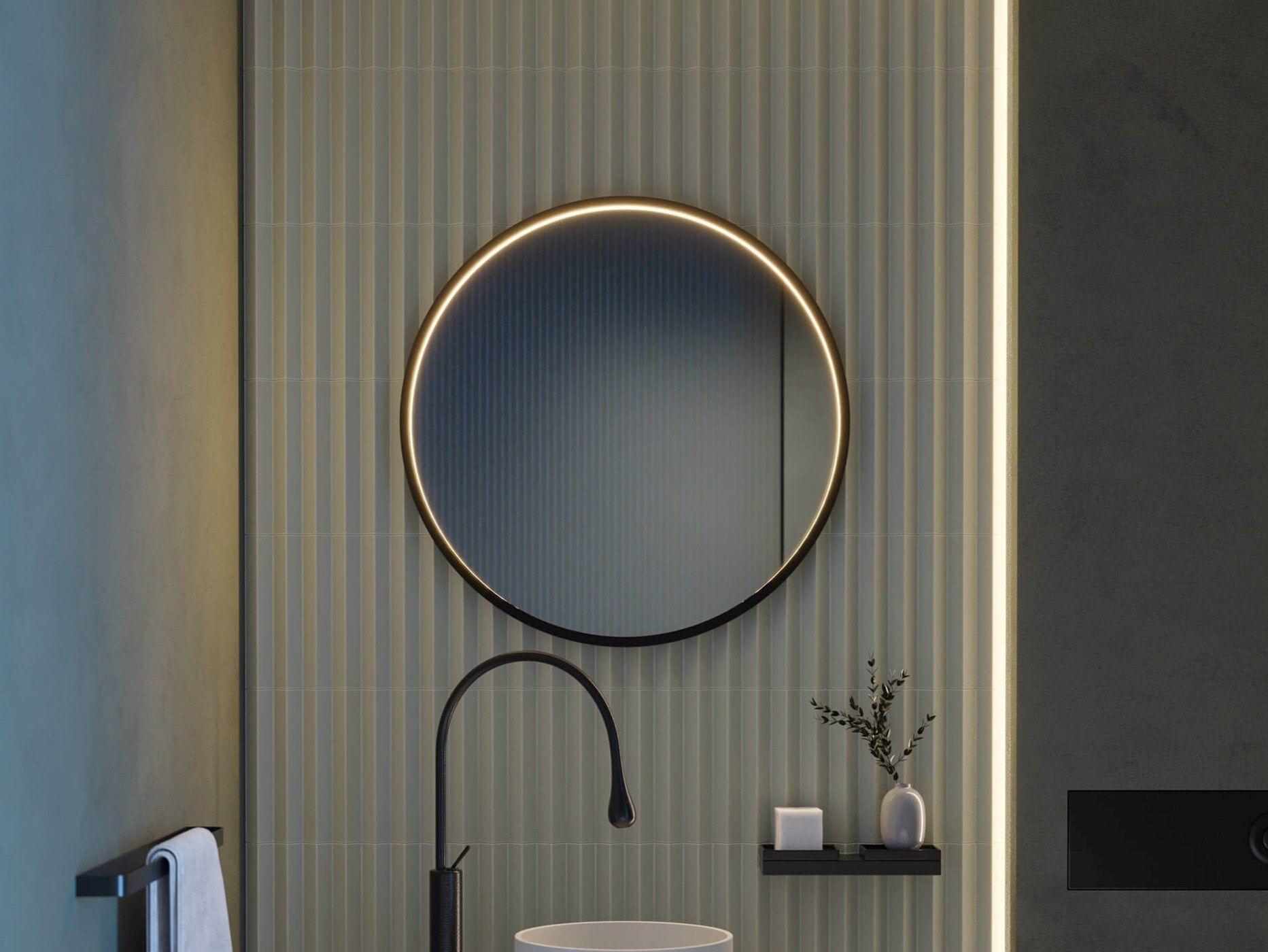 FUTON W | Specchio rotondo Specchio OLED rotondo in alluminio con ...