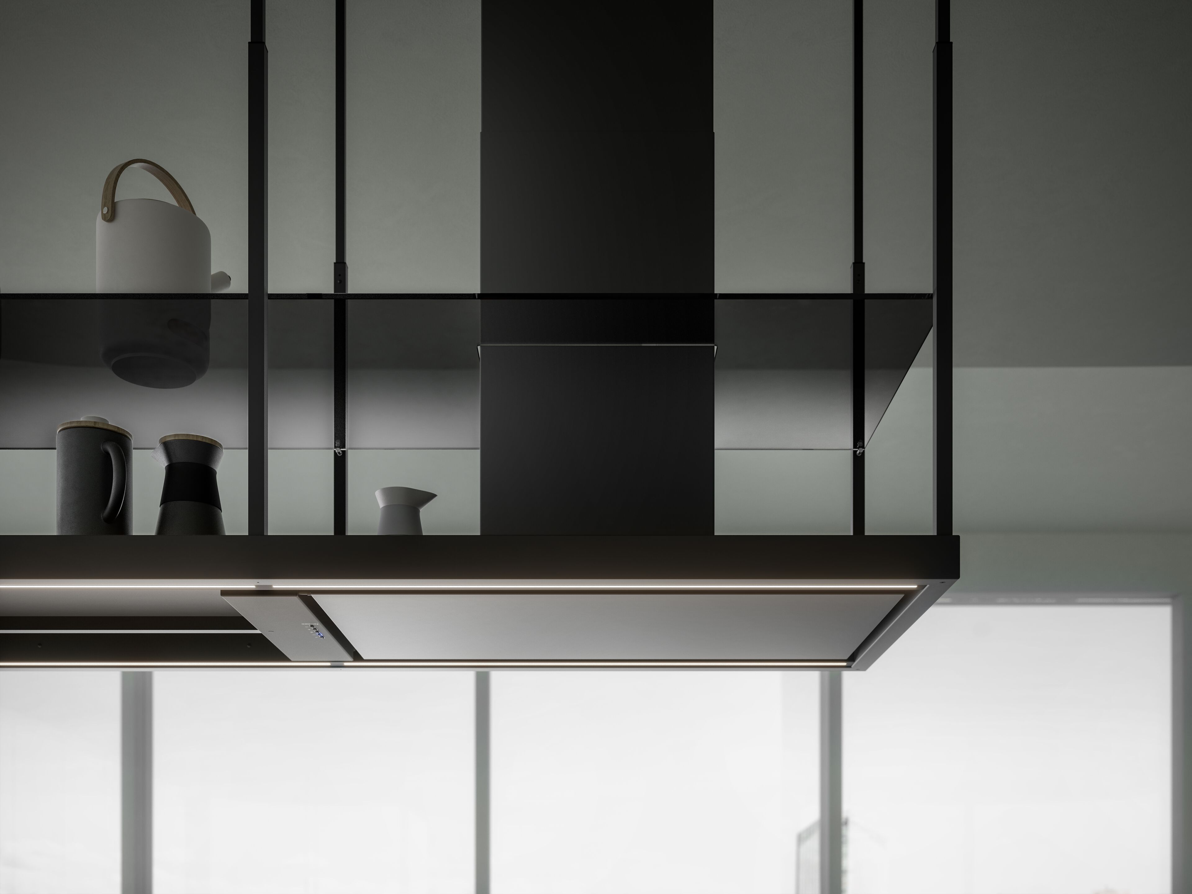 EUROPA 175 BLACK Hotte îlot en acier avec éclairage intégré By Falmec