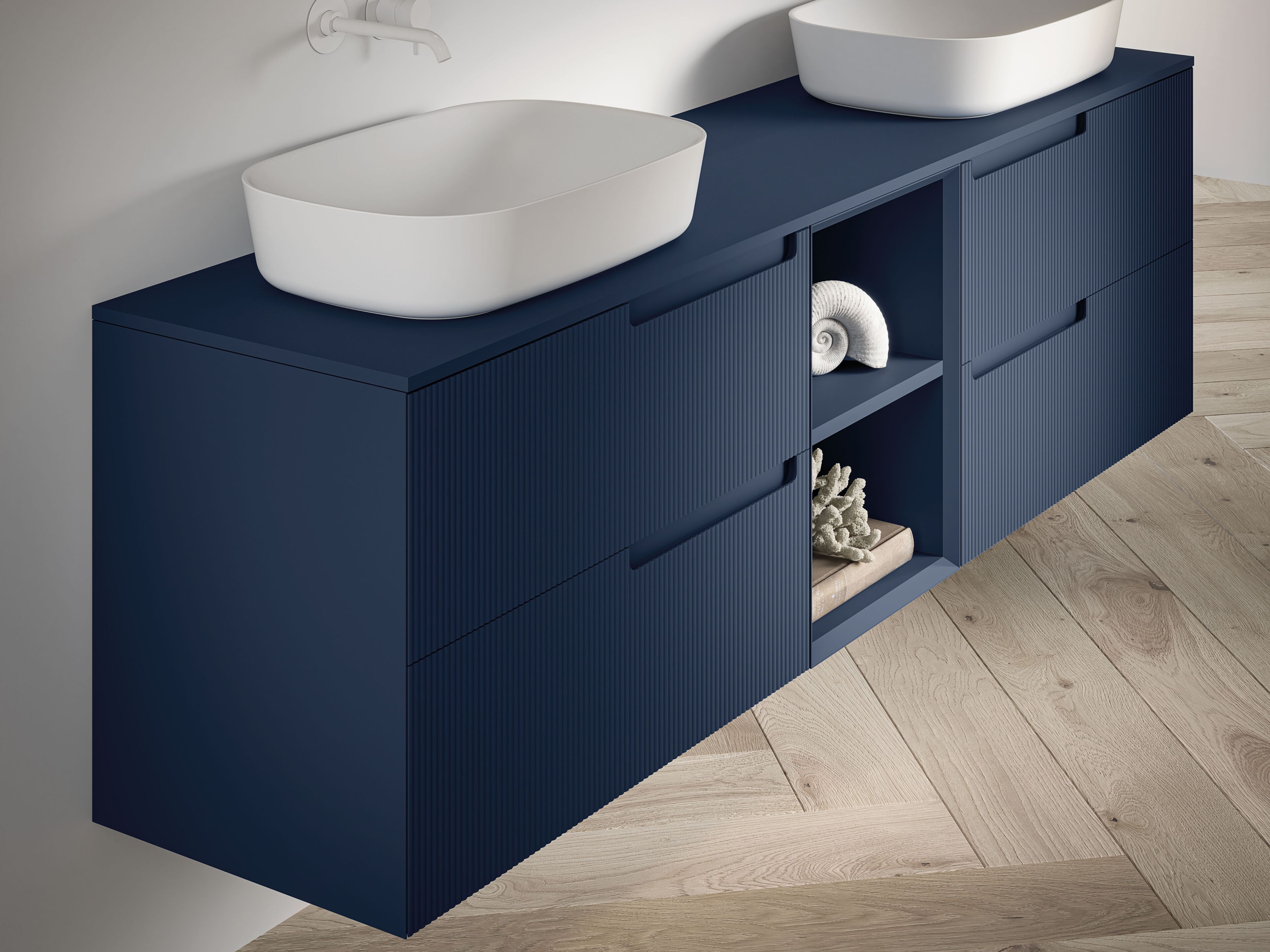 SYNERGY Vanity unit with Pure natural stone top with drawers By Fiora