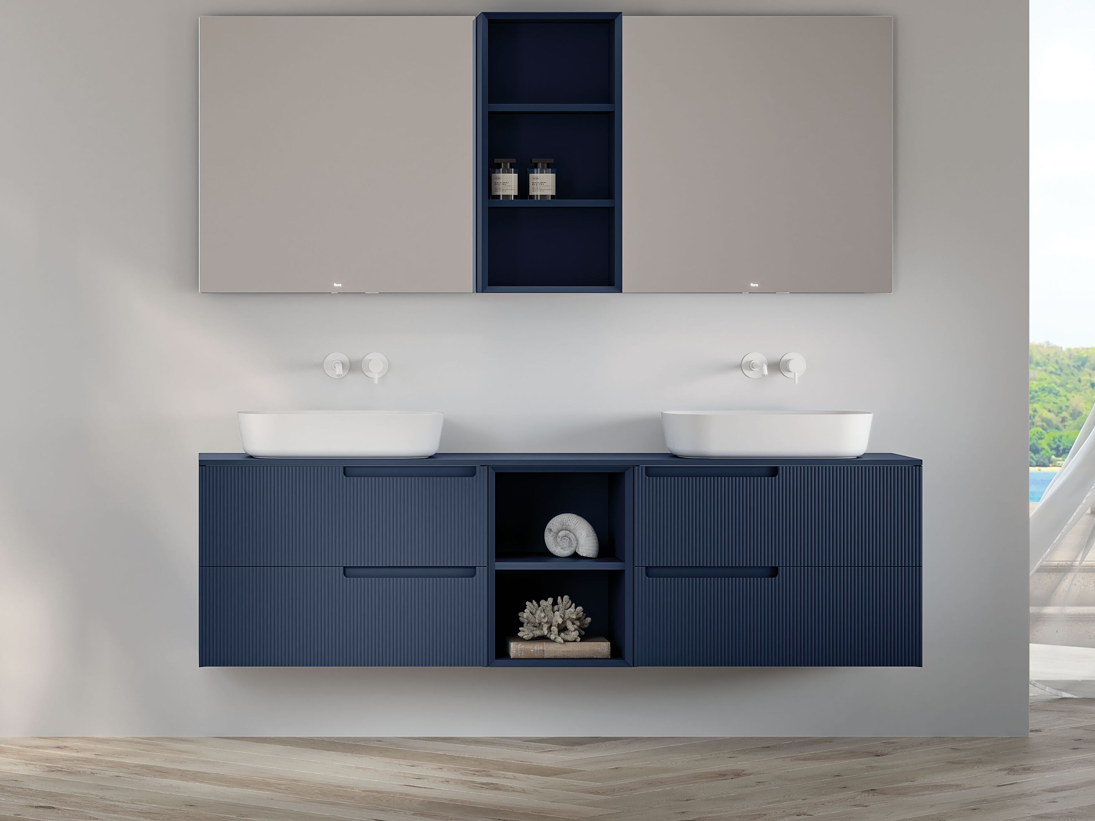SYNERGY Vanity unit with Pure natural stone top with drawers By Fiora