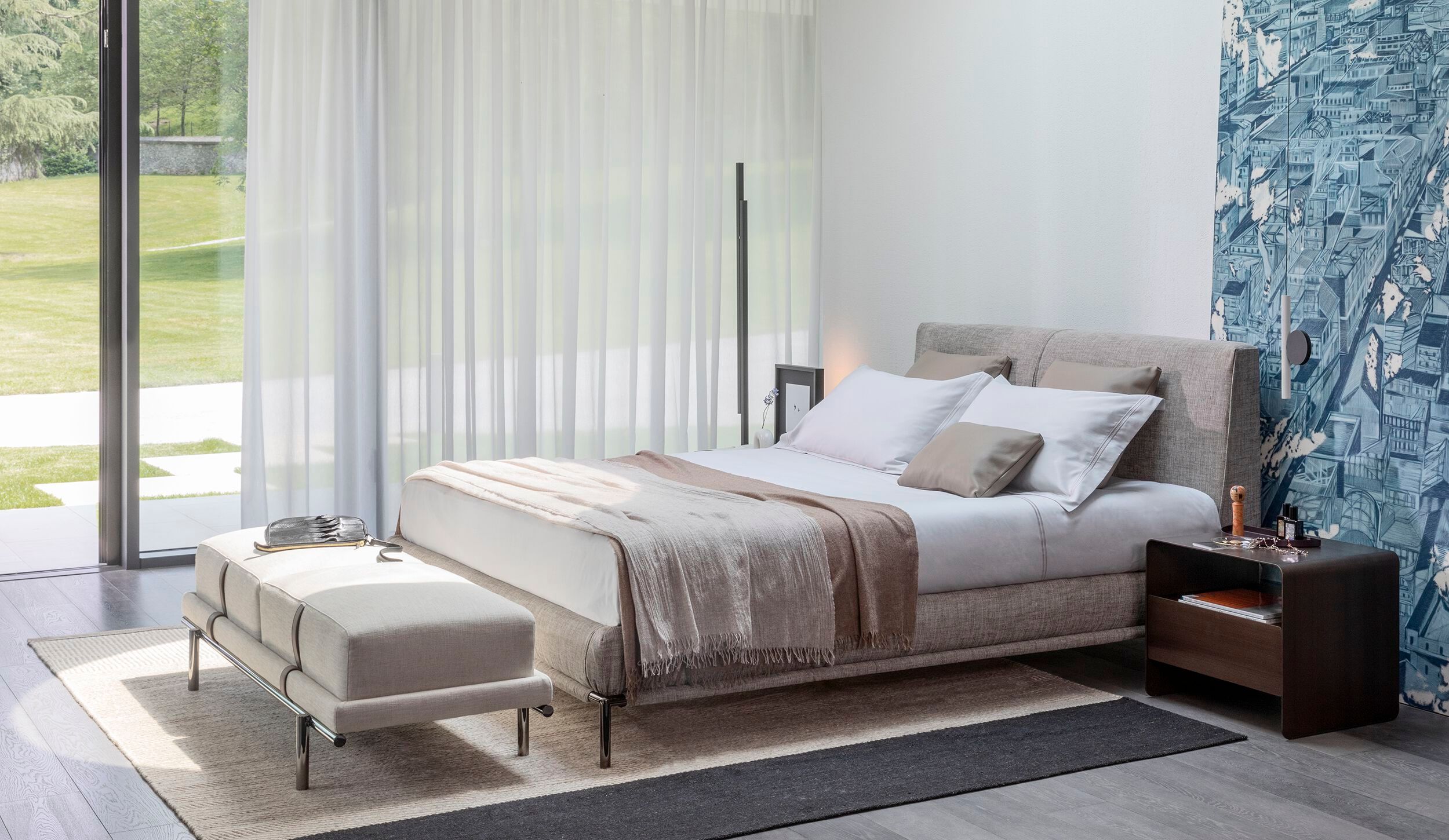 ICON Upholstered fabric double bed with removable cover By Flou