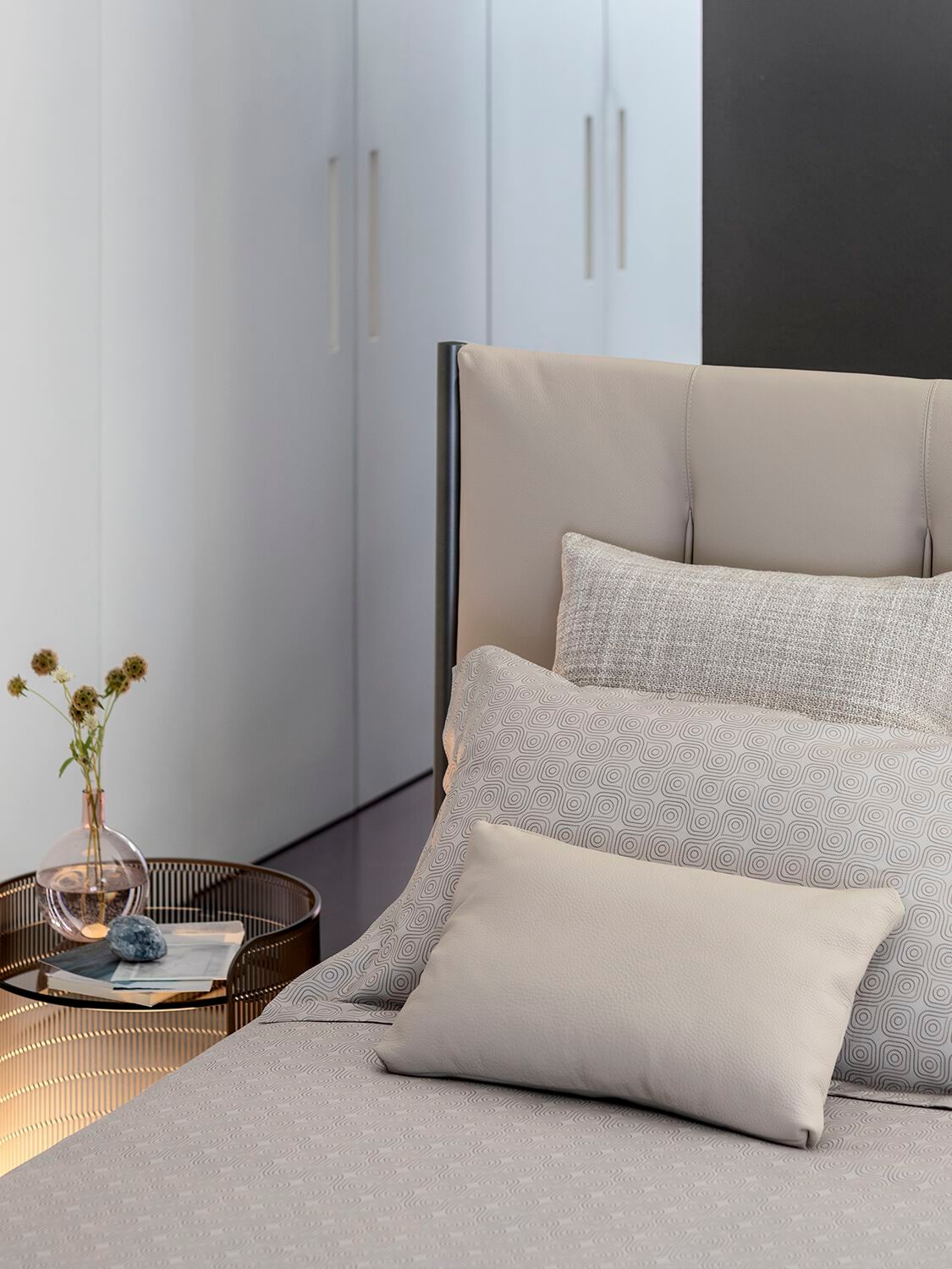 KOI Fabric double bed with high headboard By Flou