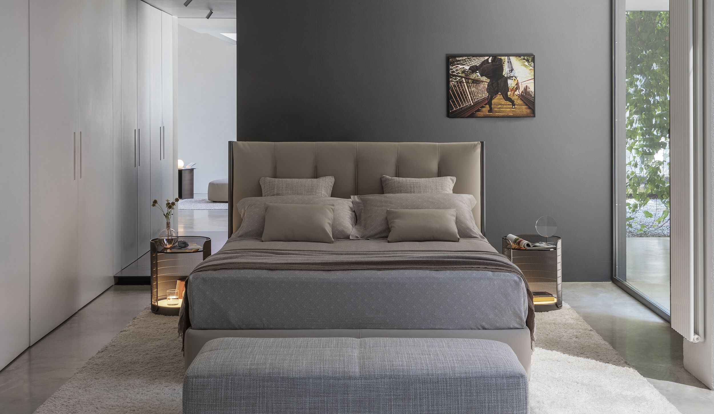 KOI Fabric double bed with high headboard By Flou