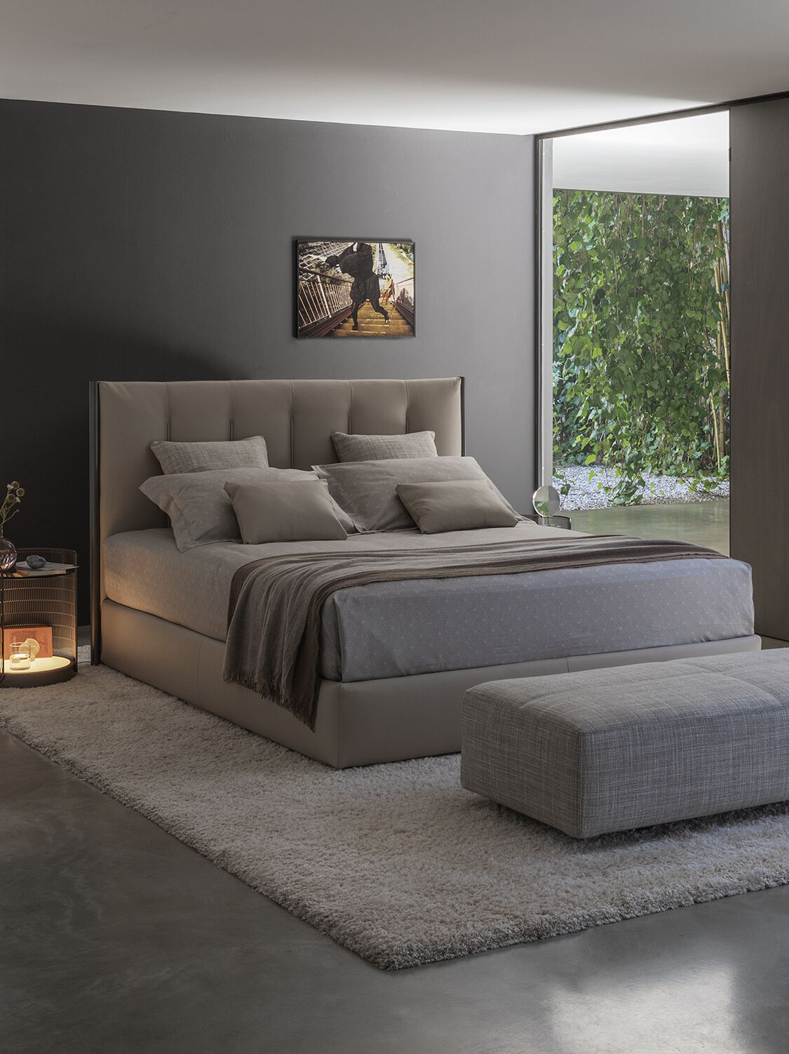 KOI Fabric double bed with high headboard By Flou