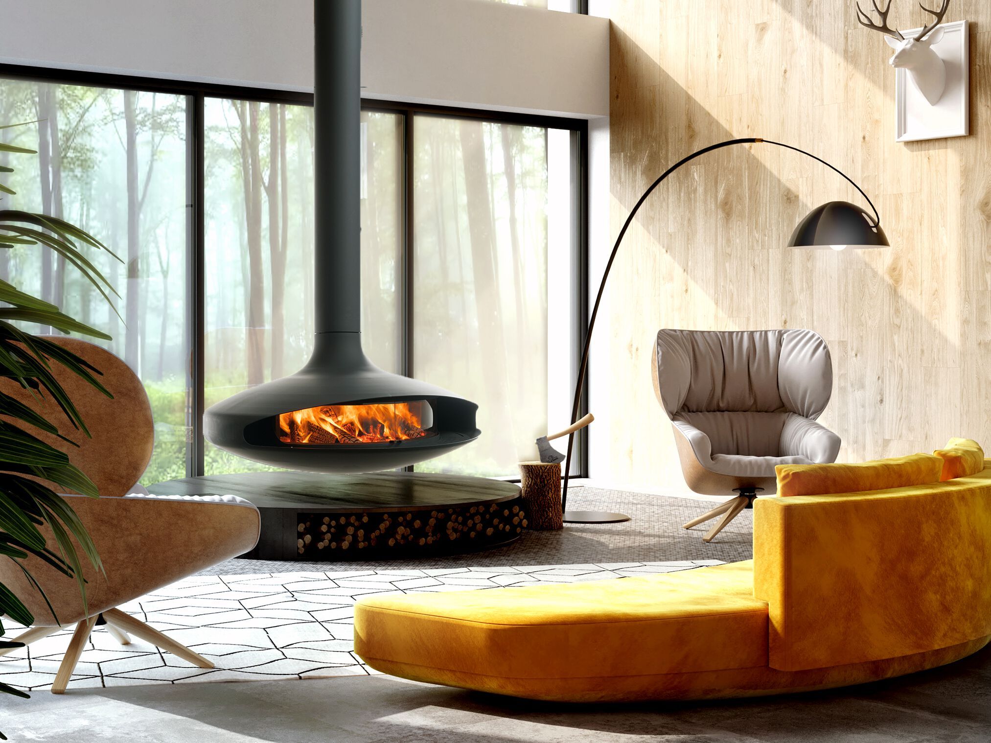 GYROFOCUS GLAZED Wood-burning fireplace By Focus creation