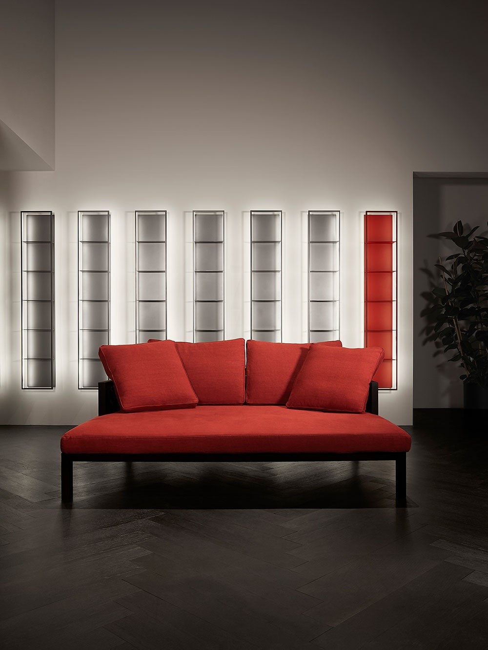 Wall-mounted floating bookcase with built-in lights GAP By Porro design ...