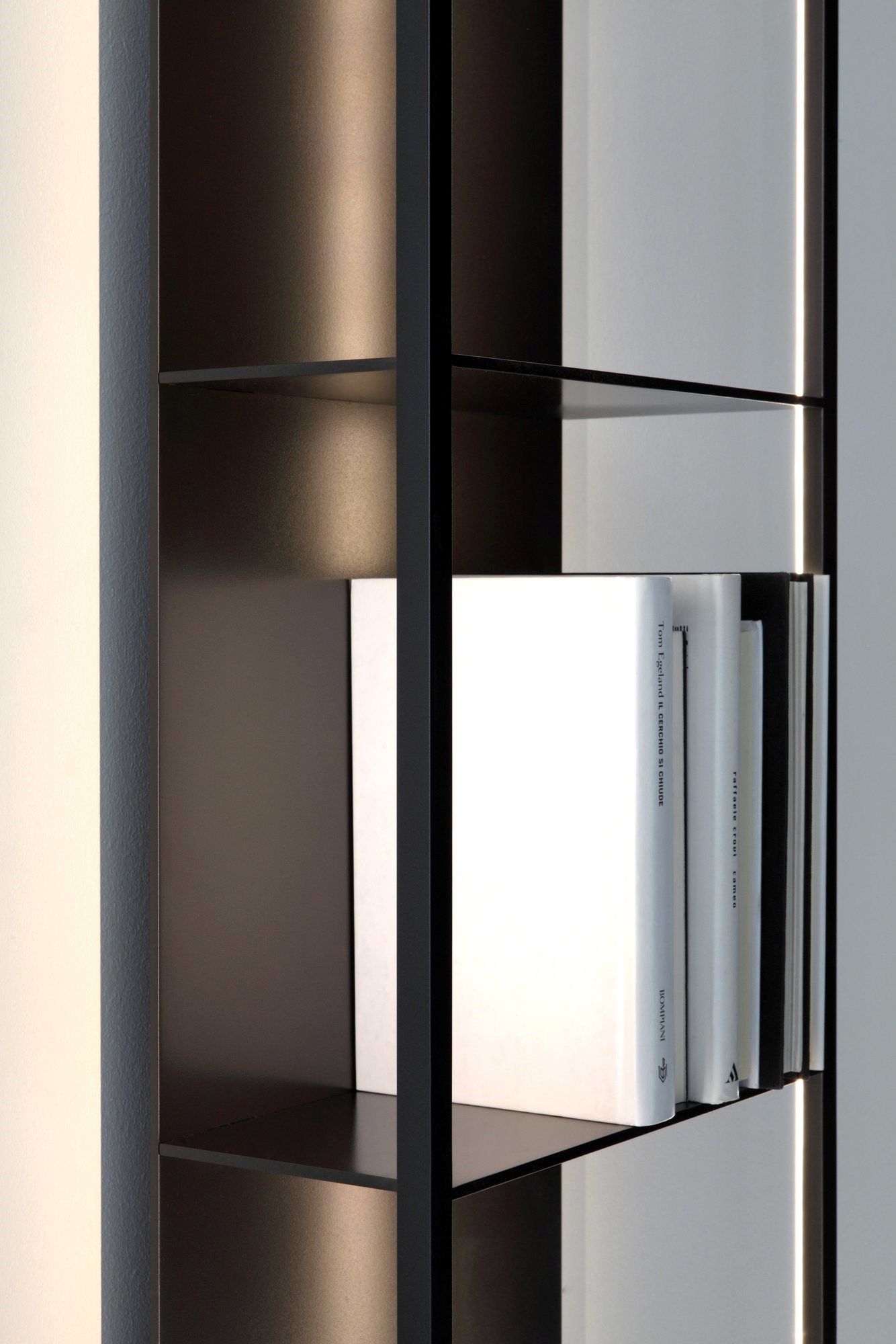 Wall-mounted floating bookcase with built-in lights GAP By Porro design ...