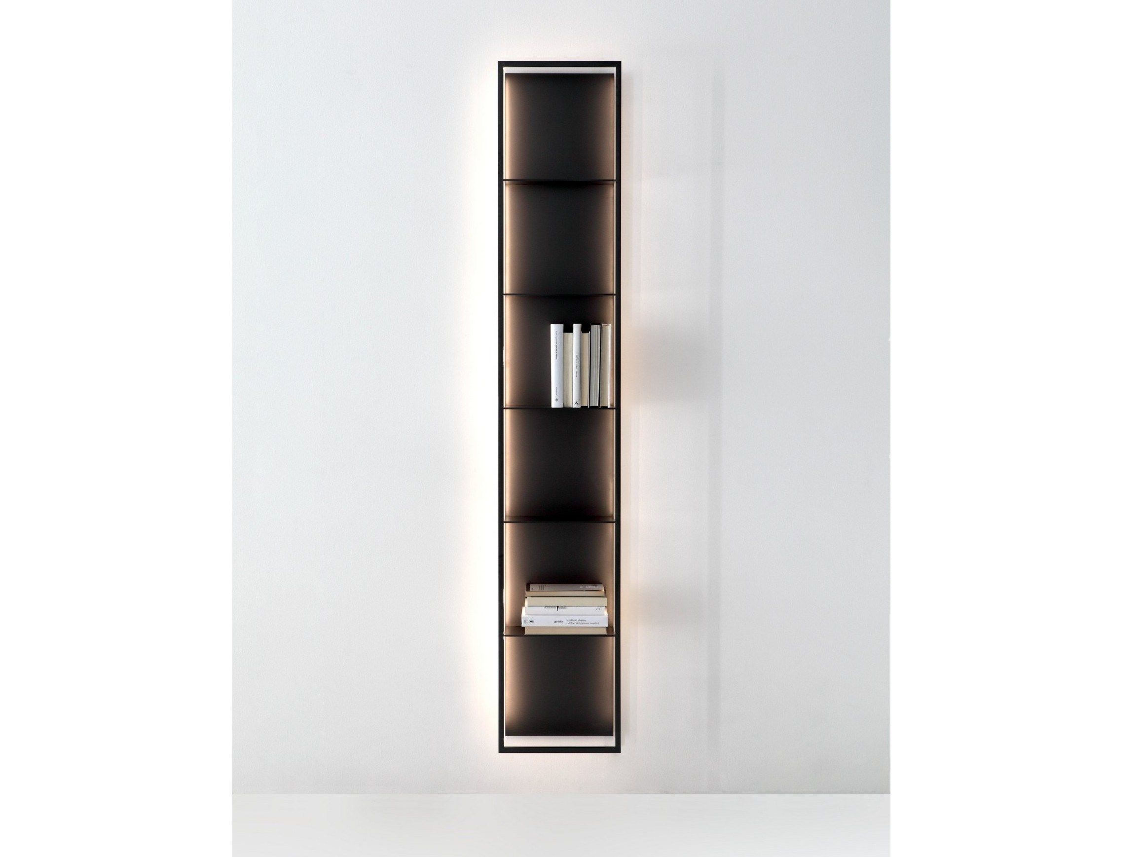 Wall-mounted floating bookcase with built-in lights GAP By Porro design ...