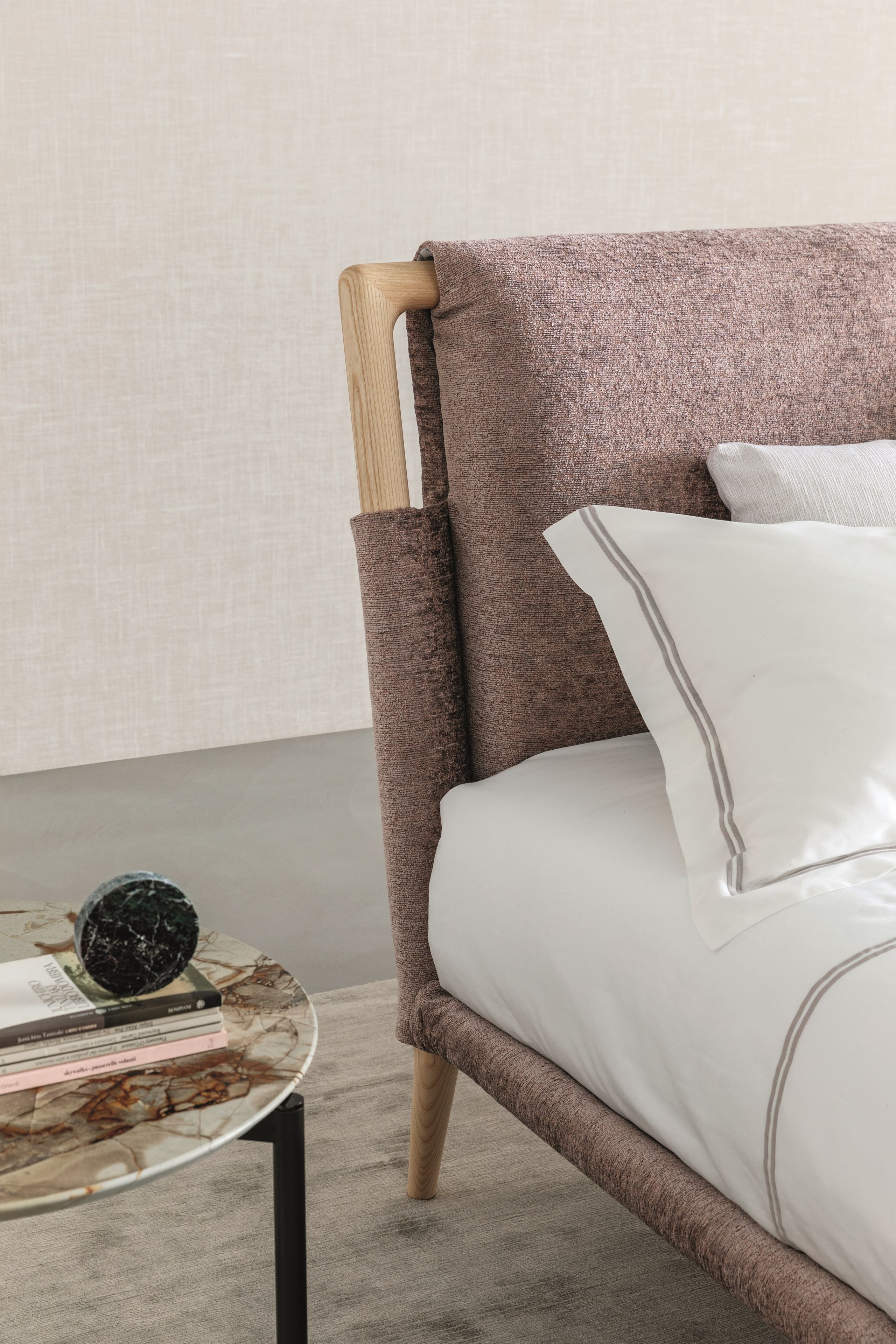 GAUDÍ Double bed with upholstered headboard By Flou