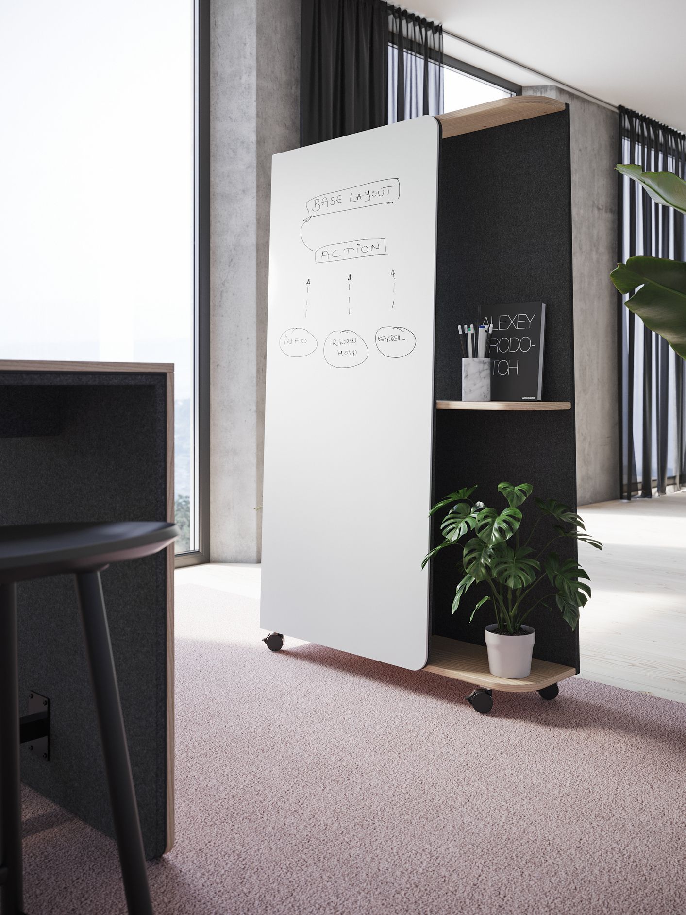 Sound absorbing office screen with casters GEMINI By Glimakra of Sweden ...