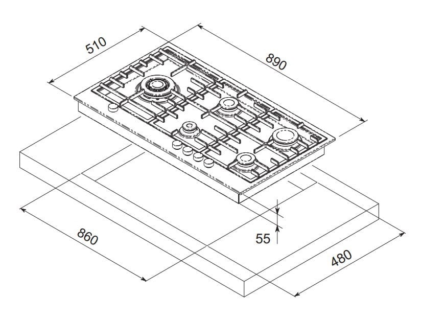 GENESI Built-in stainless steel hob By Steel