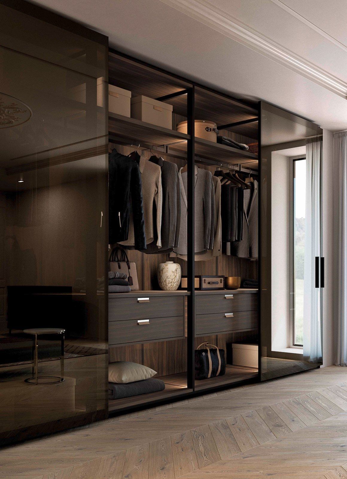 GLASS Glass and aluminium wardrobe By OLIVIERI